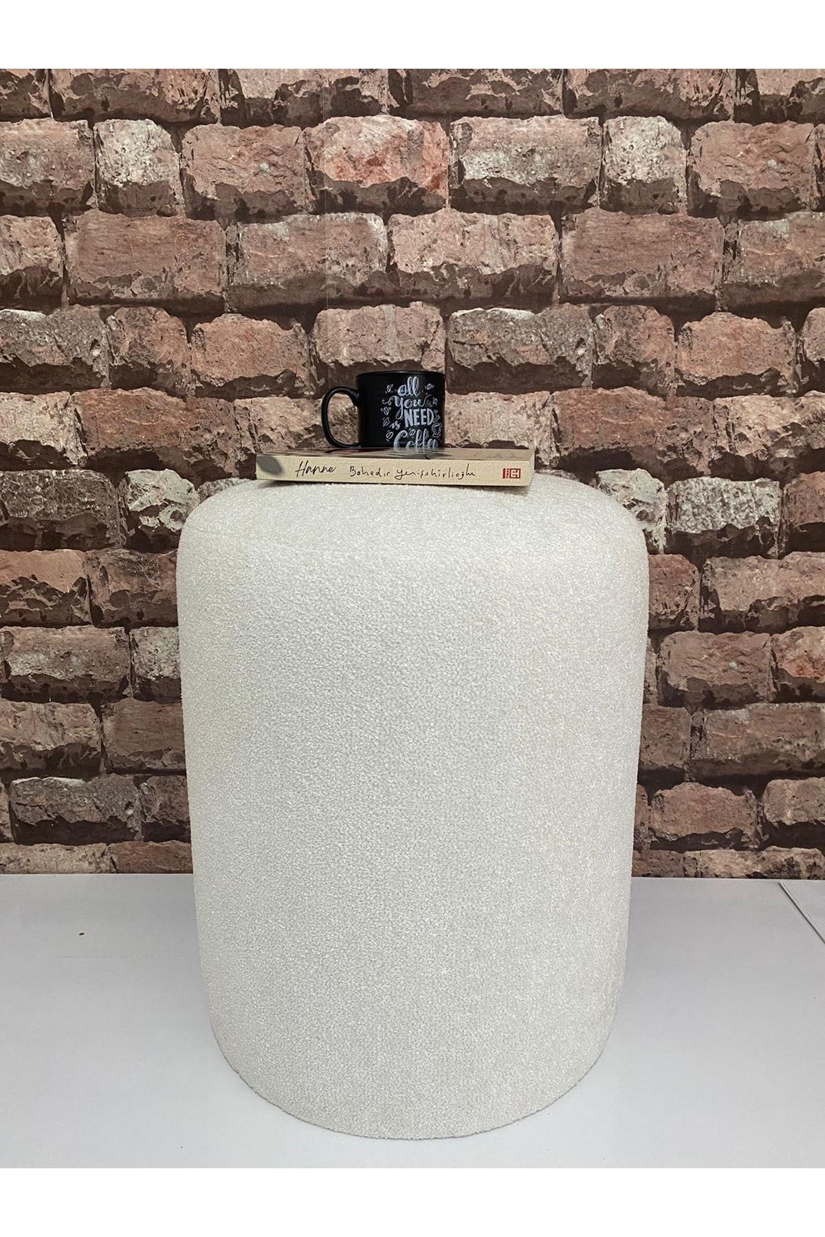 berjeriX Puf Tabure Teddy Kumaş Kırık Beyaz Makyaj Pufu Puf Sandalye ...