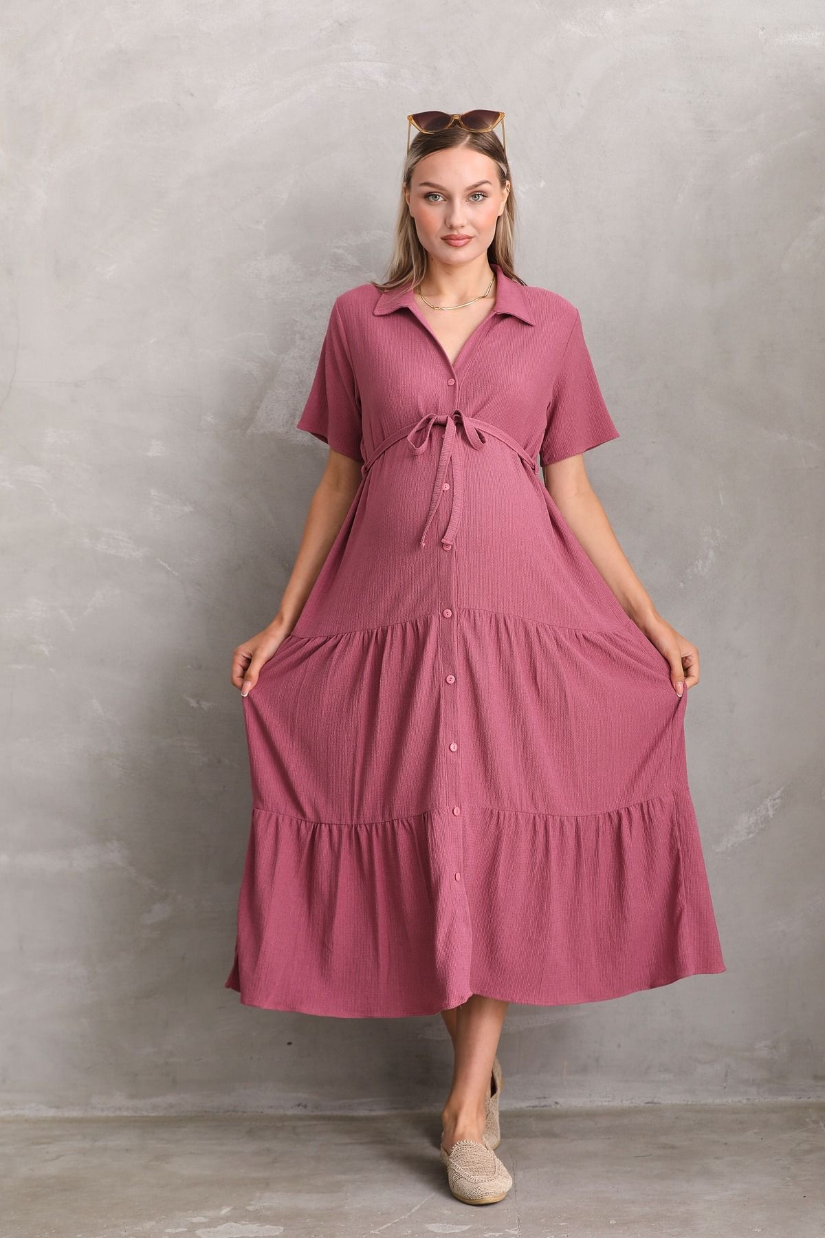 Miss Dünya Lissa Önden Düğmeli Gömlek Yaka Kısa Kol Hamile ve Lohusa ...