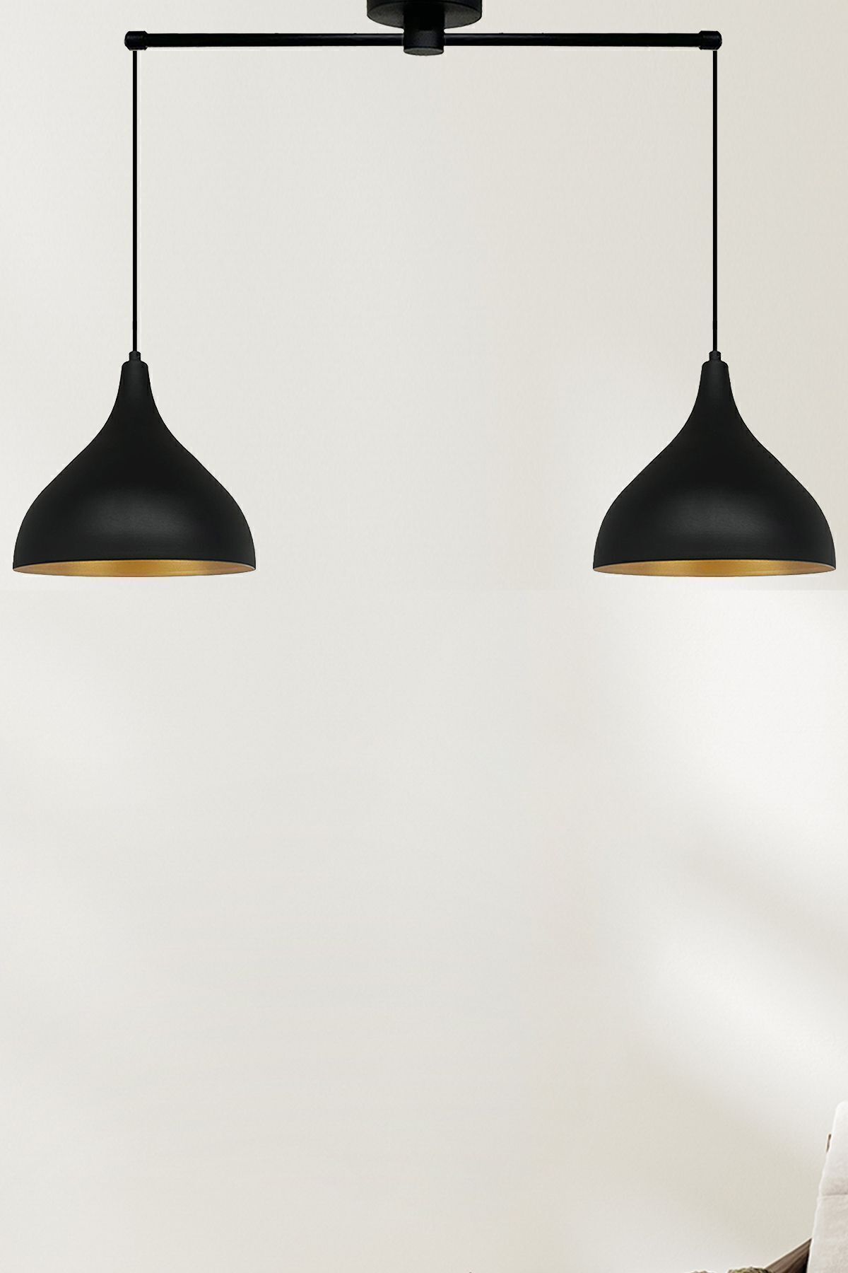 Bamyum İkili Uzun Siyah Sarkıt Avize Salon Mutfak Cafe Restoran Lamba ...