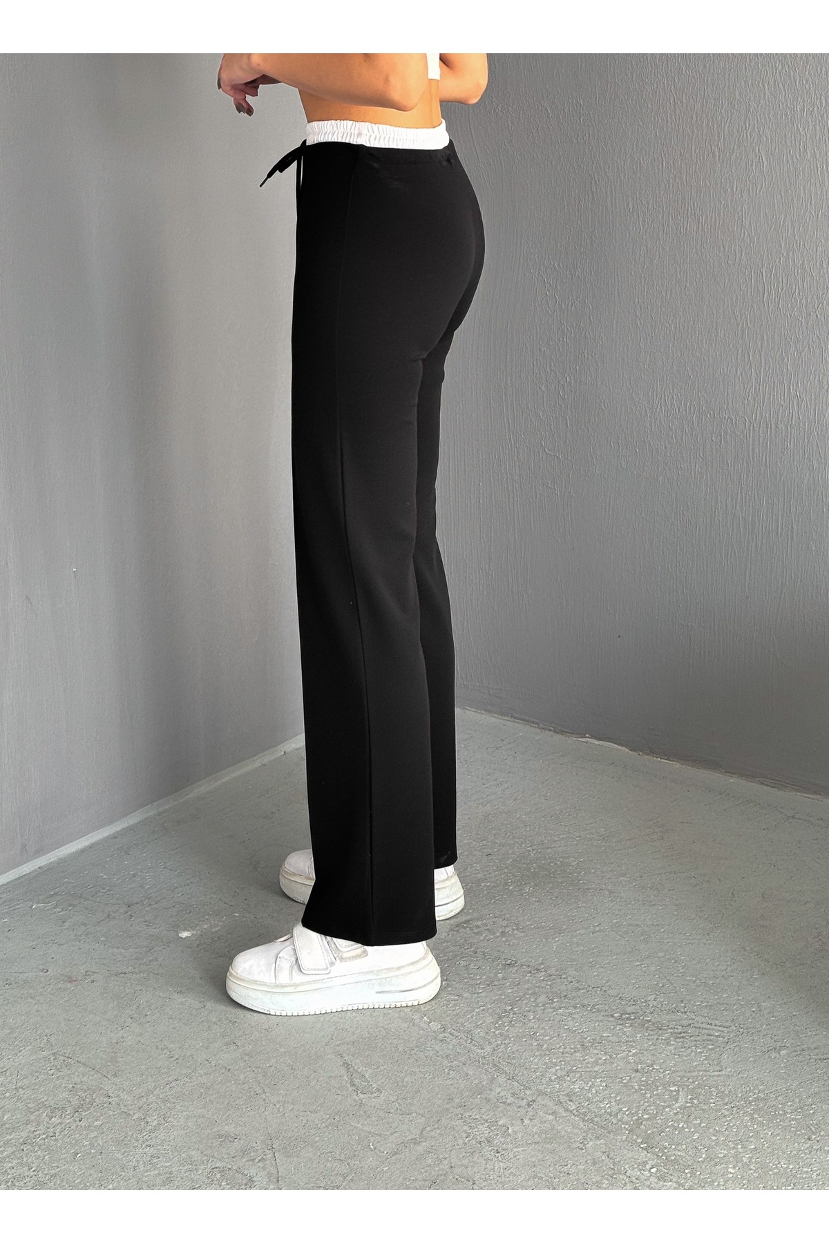 PUCKA FASHION Kadın Siyah Beli Beyaz Detaylı Örme Crep Pantolon Fiyatı ...