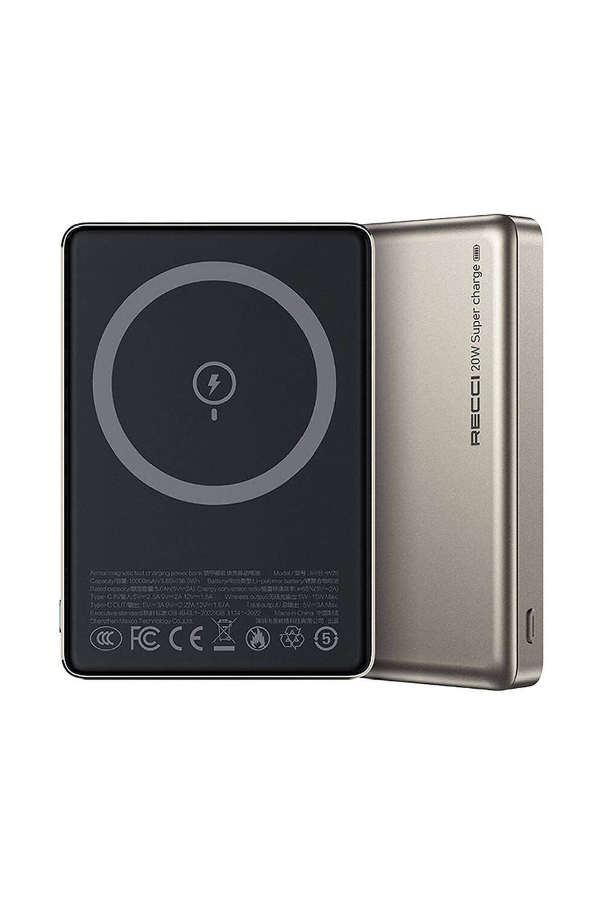 Recci Hızlı Şarj Özellikli Magsafe Powerbank Recci RPB-W26 Armor Serisi Ultra İnce PD20W 15W ...