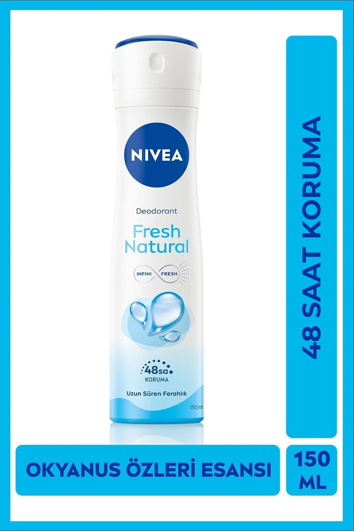 NIVEA Kadın Sprey Deodorant Fresh Natural 150ml, Ter Kokusuna Karşı 48 Saat Koruma, Okyanus ...