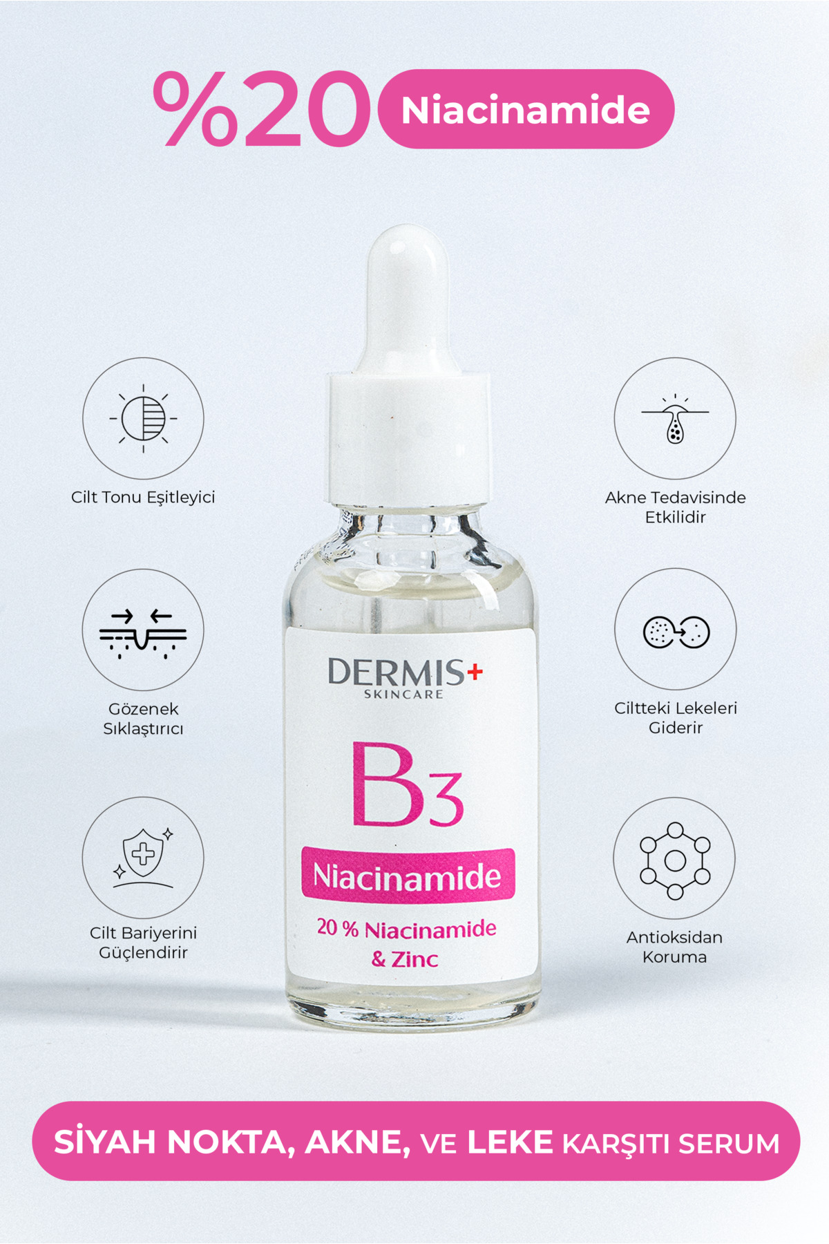 DERMIS PLUS %20 Niacinamide, Siyah Nokta, Leke Ve Sivilce Karşıtı (B3 ...