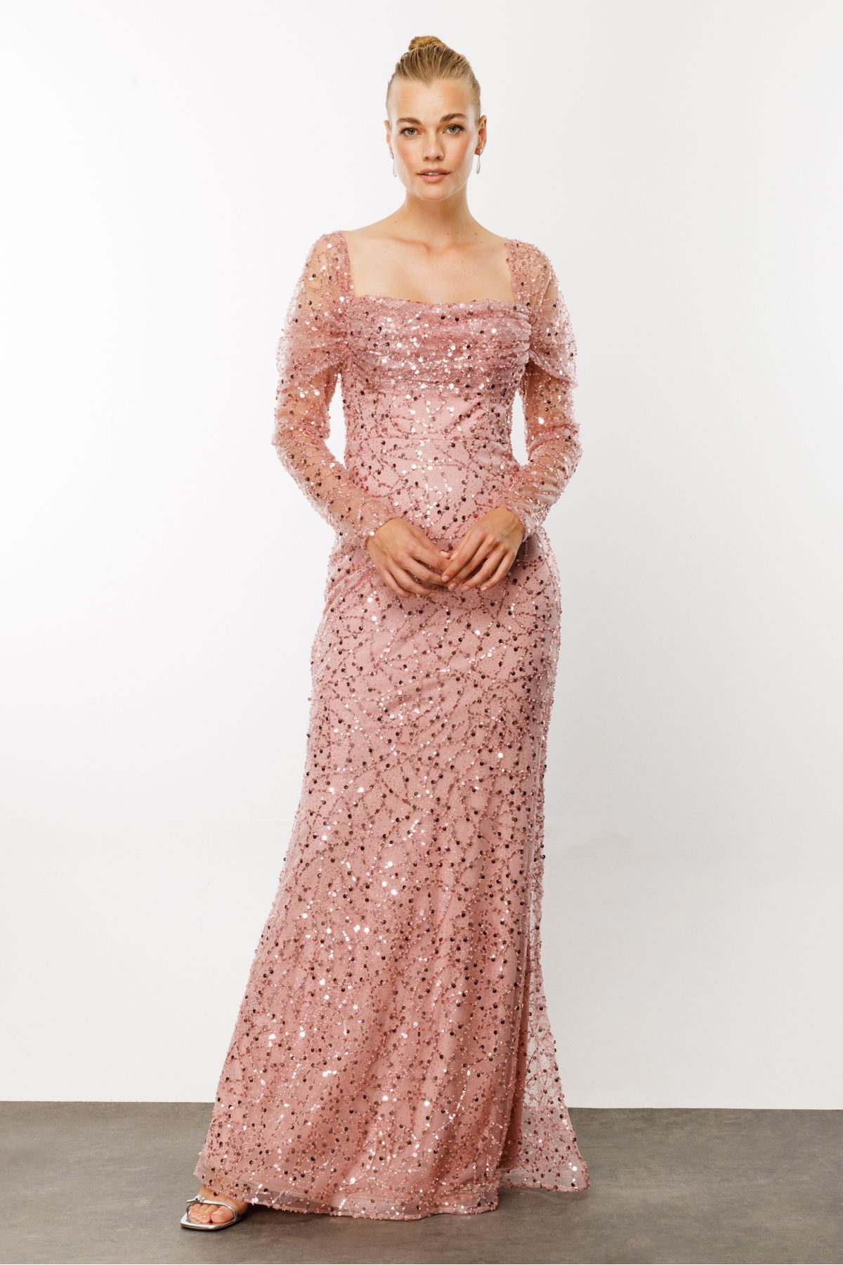 TASH TASH ANALI KIZLI UZUN KOL ABİYE ELBİSE Fiyatı, Yorumları - Trendyol