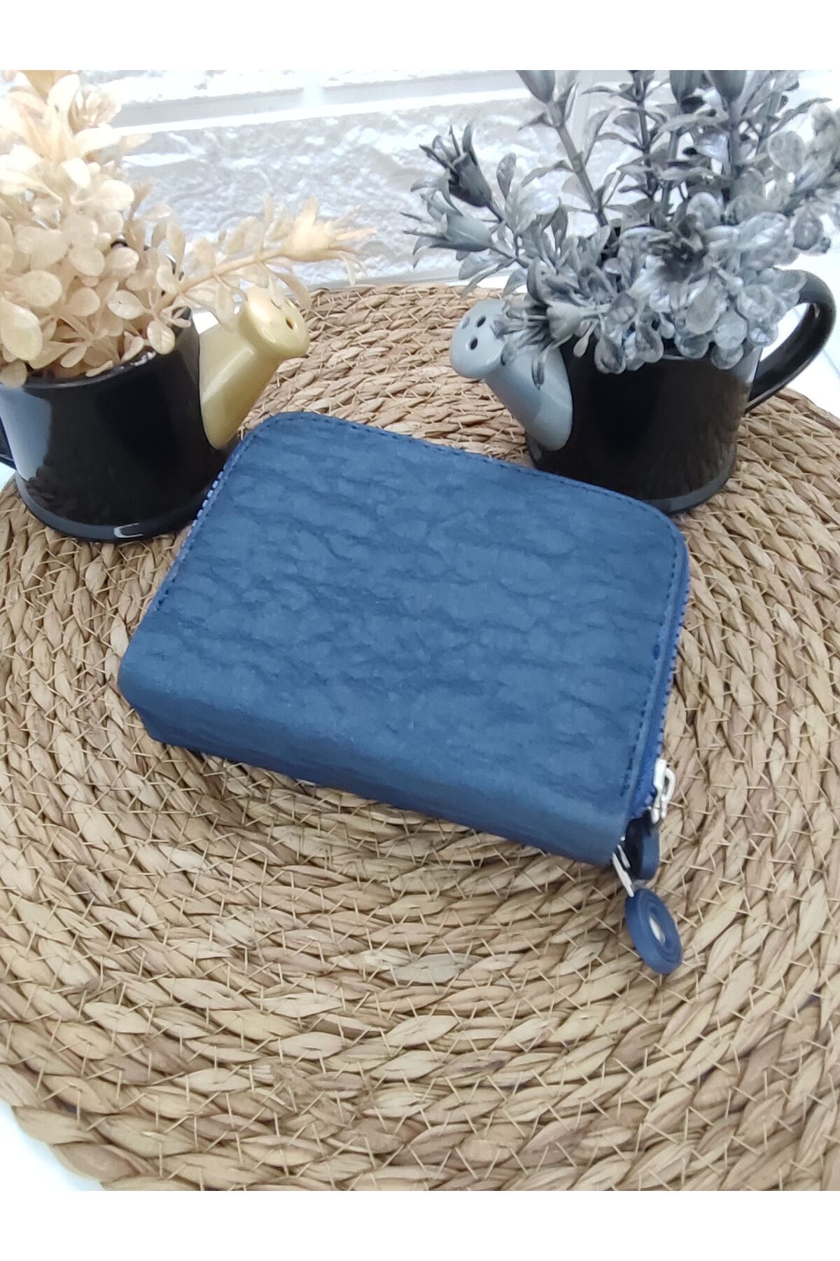 La'Graccia Kırınkıl Kumaş Lacivert Küçük Boy Çift Gözlü El Çanta Cüzdan ...