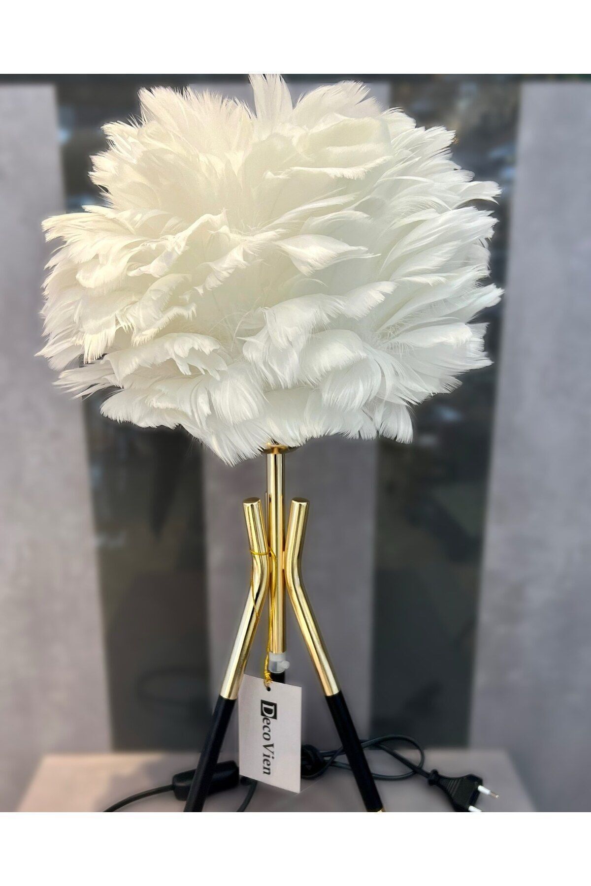 decovien Tüylü Model Tripod Modern Gold Ayak Abajur Lamba 2li - Fiyatı ...