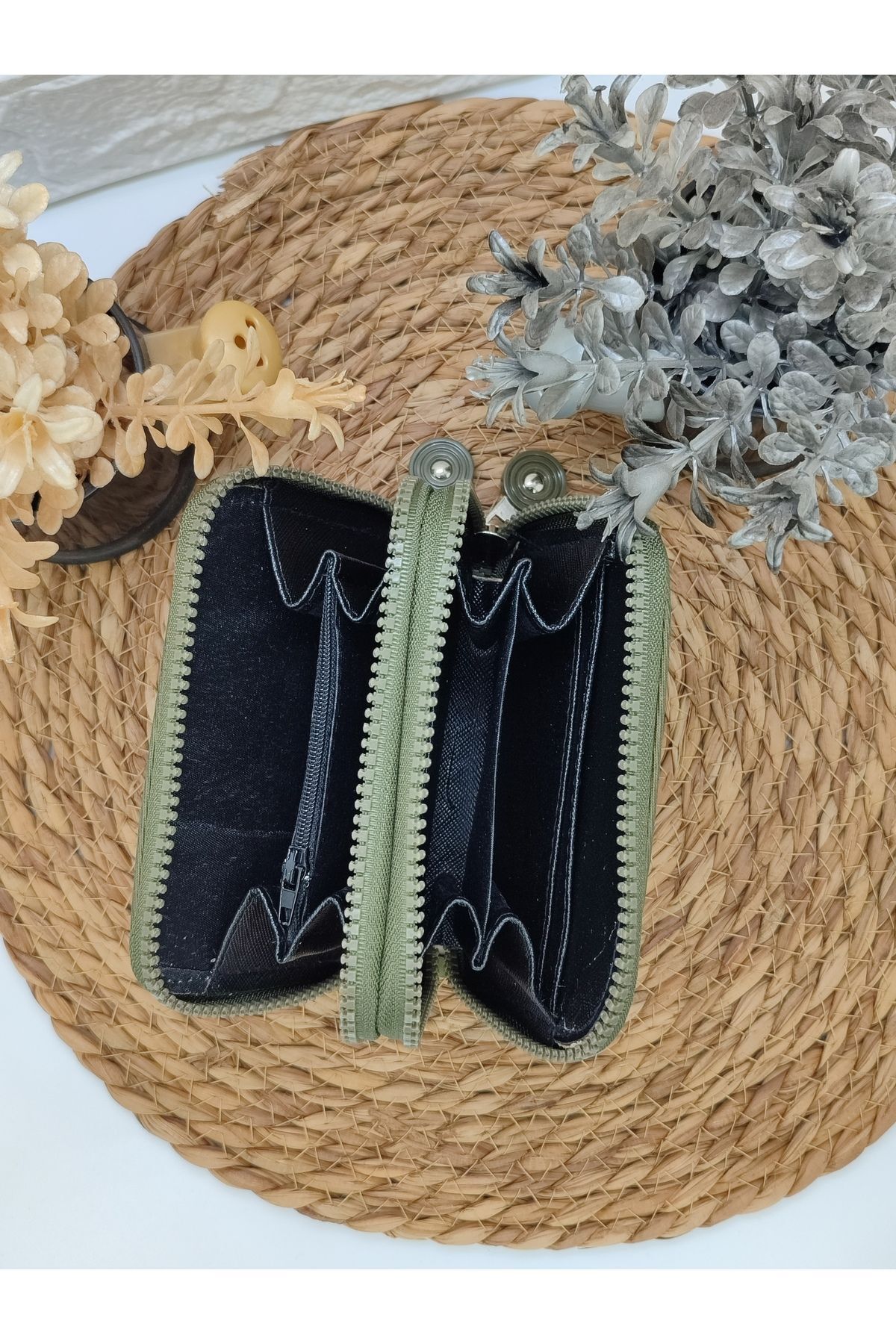 La'Graccia Kırınkıl Kumaş Yeşil Küçük Boy Çift Gözlü El Çanta Cüzdan ...