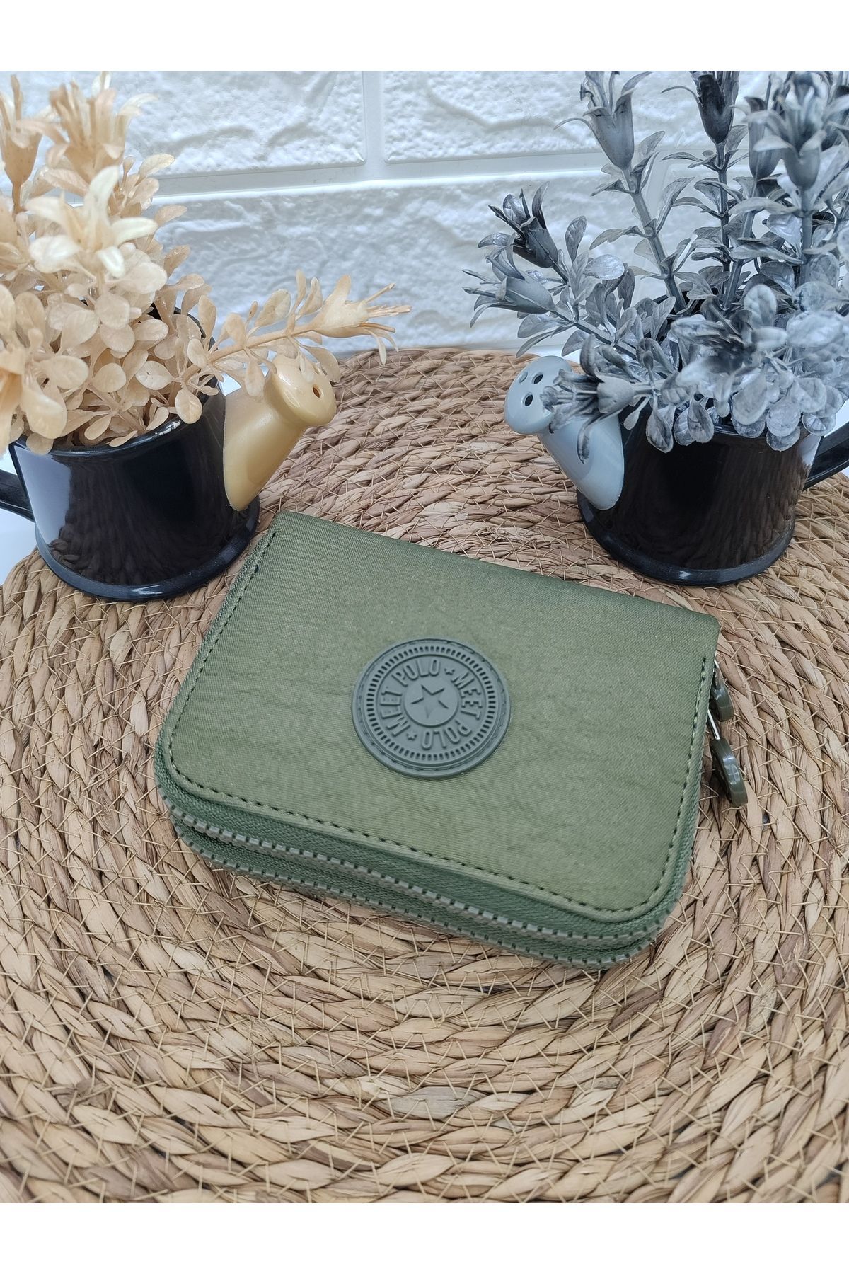 La'Graccia Kırınkıl Kumaş Yeşil Küçük Boy Çift Gözlü El Çanta Cüzdan ...