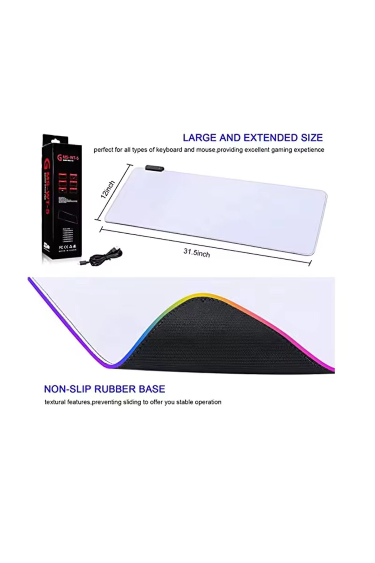 Sarftech Rgb Beyaz Mouse Pad 70x30 Cm 13 Farklı Renk Modu Su Geçirmez ...