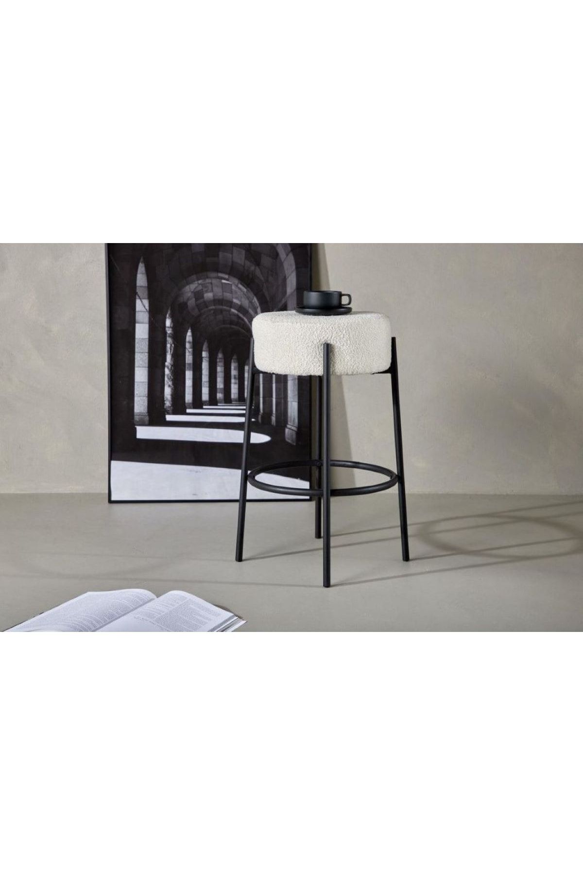 OkkoRed 65 Cm Teddy Kumaş Ruuf Bar Taburesi-mutfak Taburesi-antre,hol ...