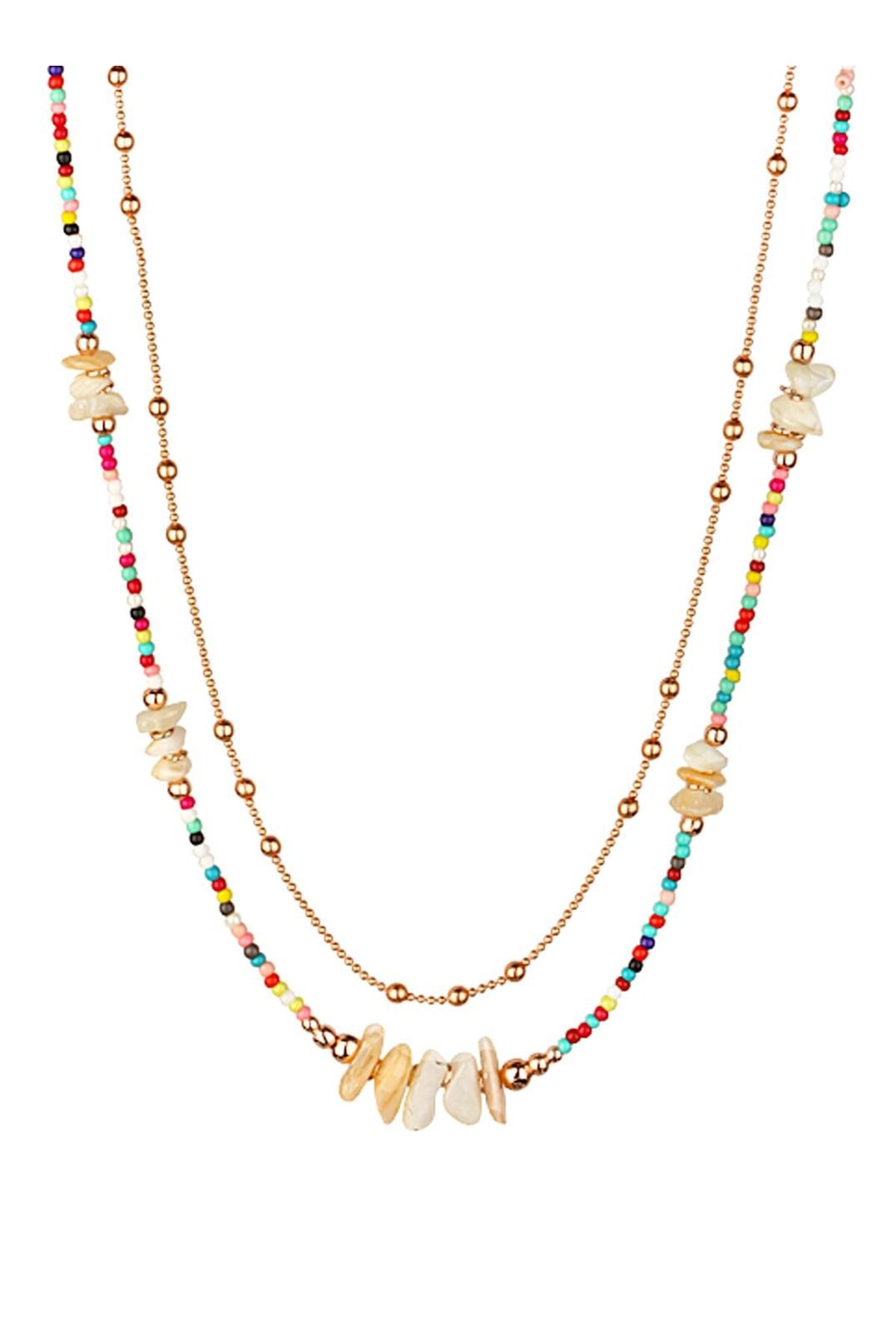 Klips Concept Kırık Taş ve Boncuk Çift Kordon Kolye - Fiyatı, Yorumları