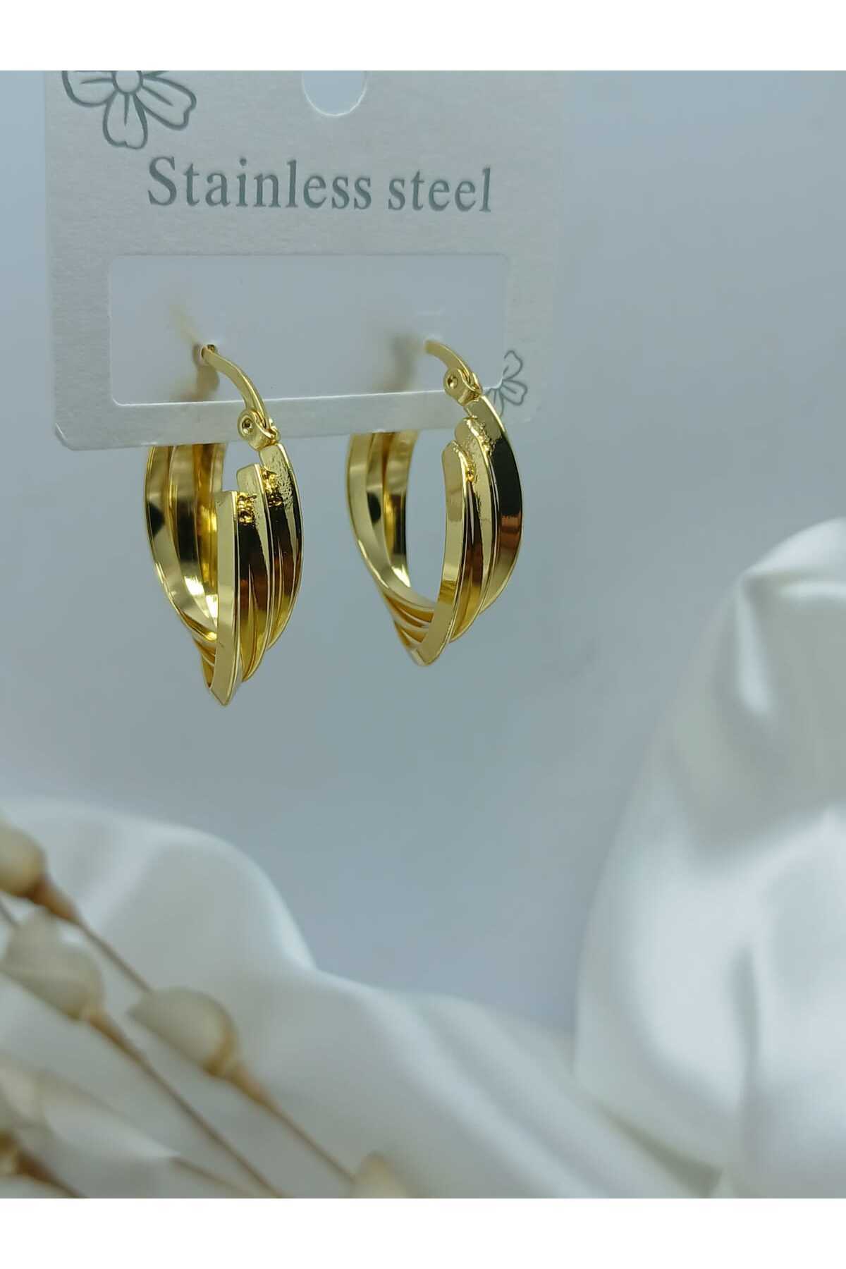 stainless steel ÇELİK 3LÜ HALKA GÖRÜNÜMLÜ PARLAK GOLD RENK ORTA BOY ...