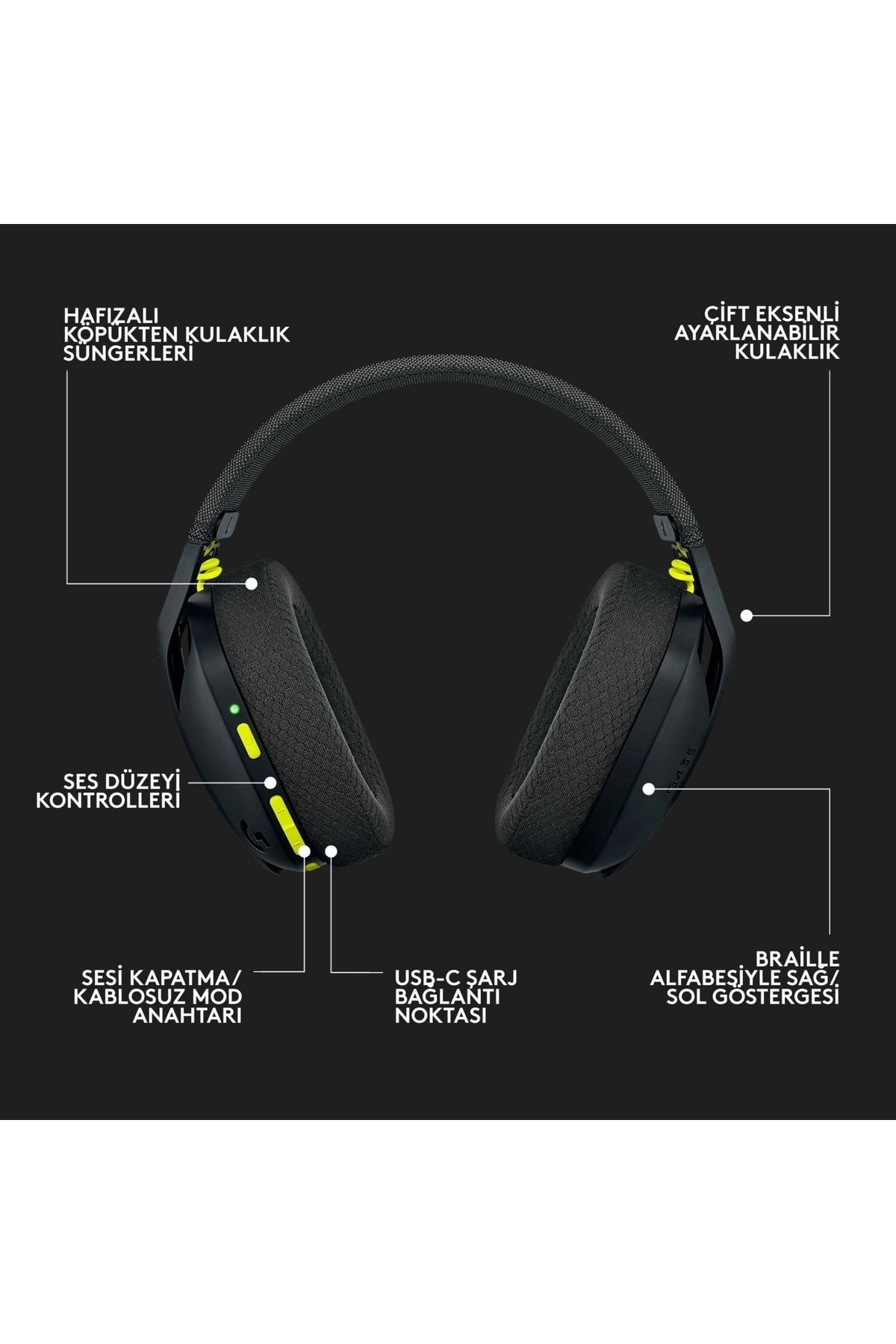 logitech G435 Black-neon Mikrofonlu Lightspeed Kablosuz Gaming (oyuncu ...
