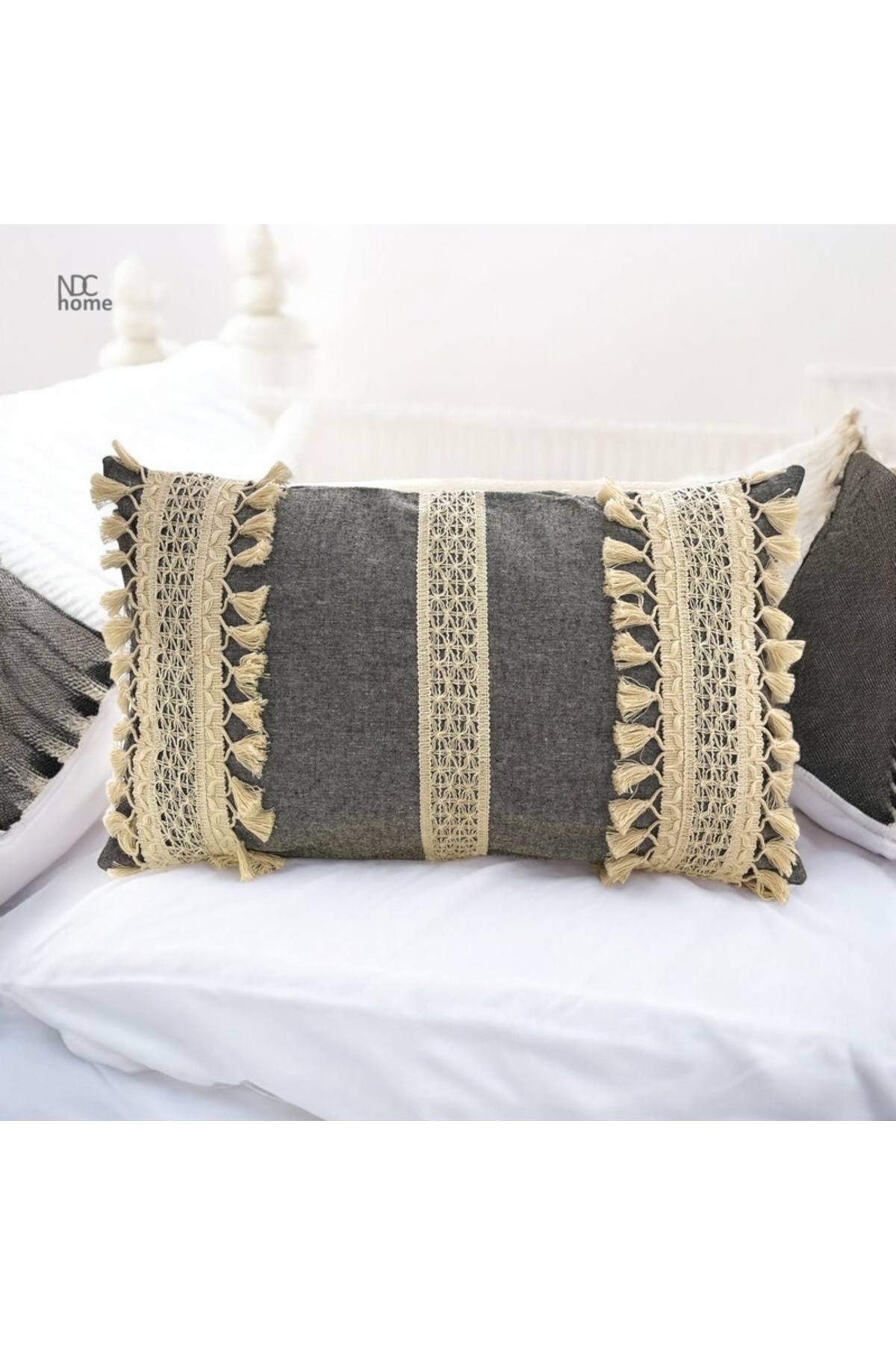 NDC HOME Keten Gri Antrasit Ham Dantel Kırlent Kırlent Kılıfı(35 x 55) Fiyatı, Yorumları - Trendyol