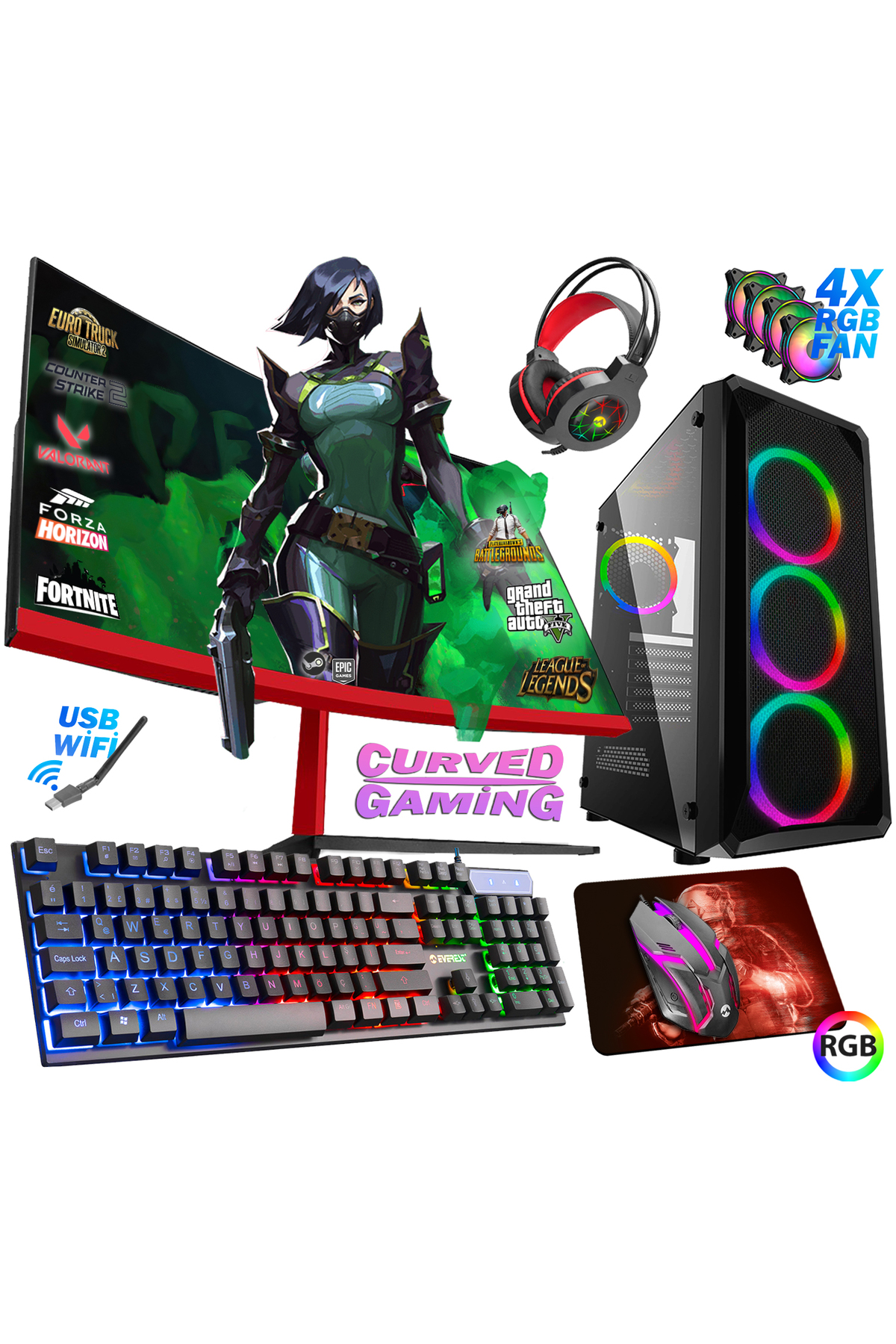 BigGameX FG28 İNTEL İ3 4.NESİL 16GB RAM 512GB SSD RX550 23.8'' OYUNCU ...