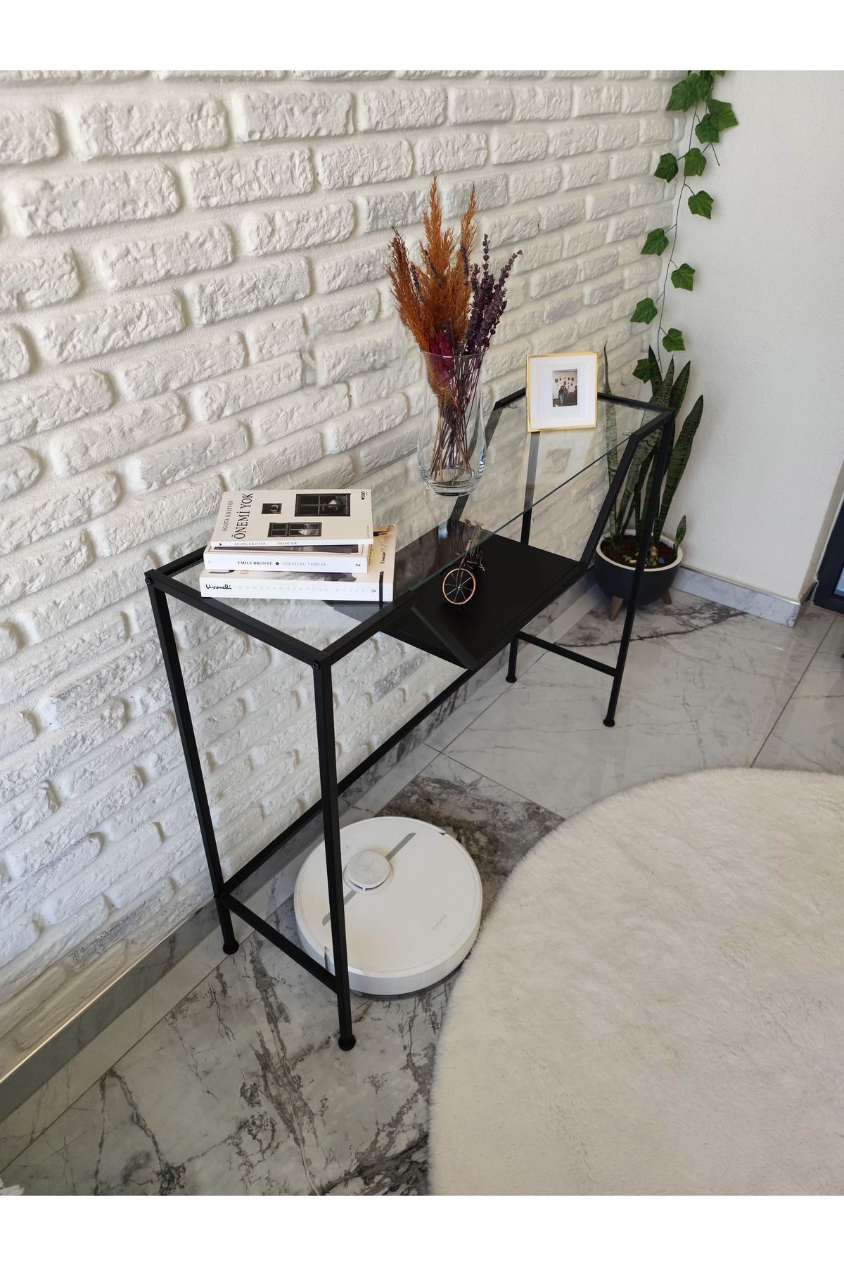 Home SAFİR DRESUAR Dekoratif Çok Raflı Konsol Şeffaf Cam Siyah Ahşap ...