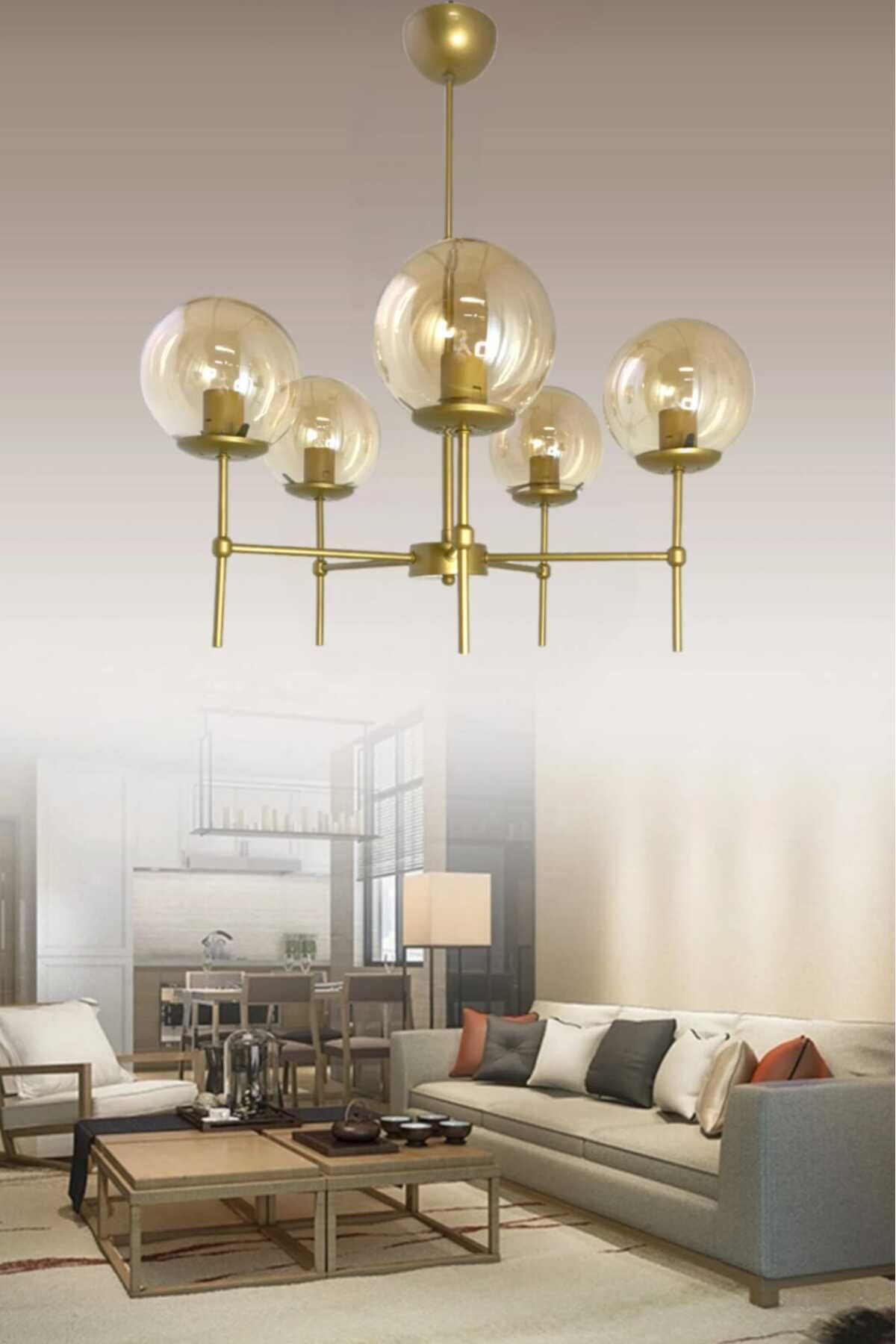 BSA LIGHTING ARMİNA 5'Lİ ESKİTME BOYALI MODERN AVİZE ( BAL CAMLI) - Fiyatı, Yorumları