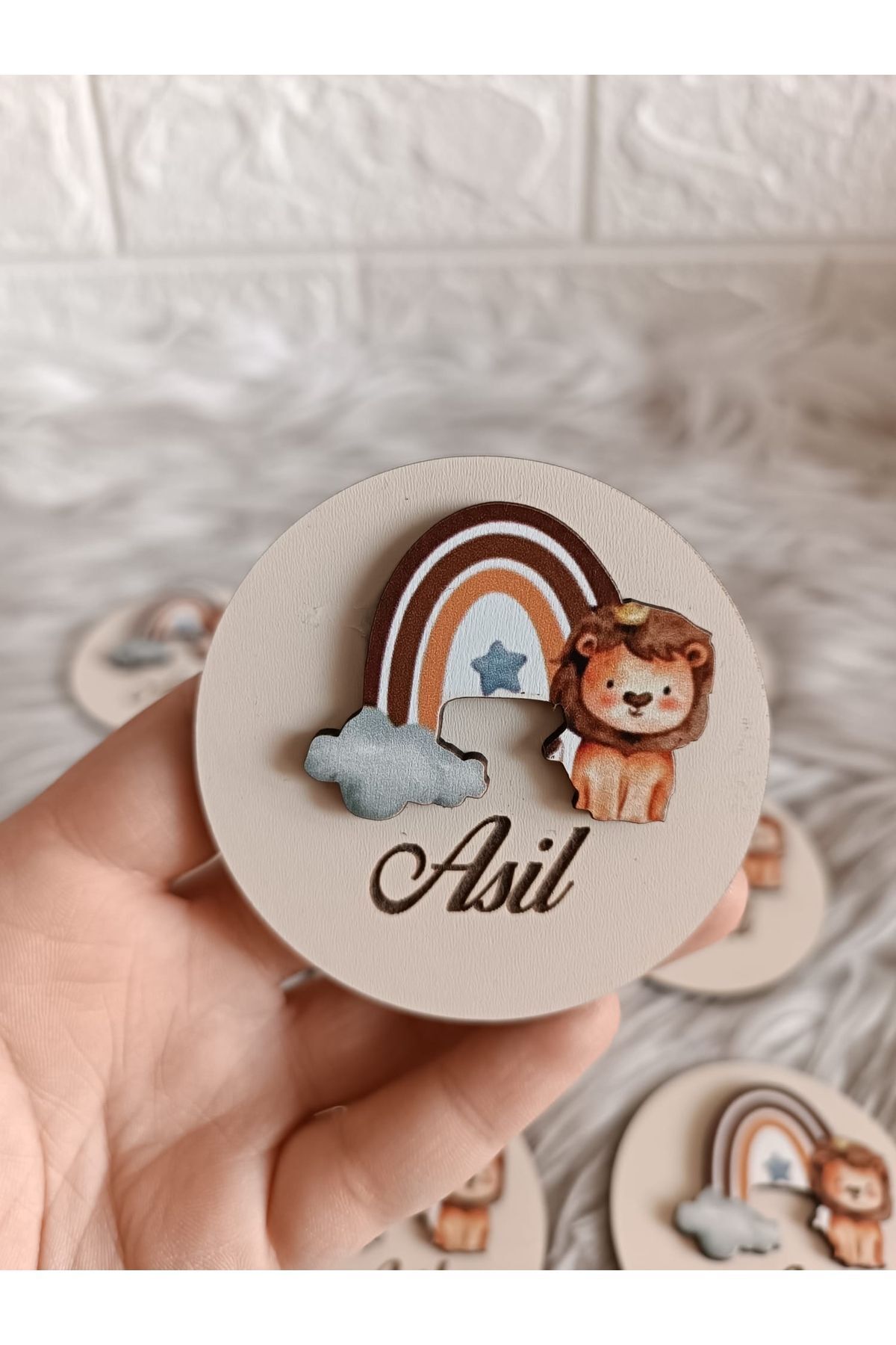 guluslazerkesim 10 ADET AHŞAP GÖKKUŞAKLI ASLAN DESENLİ MAGNET DOĞUM ...