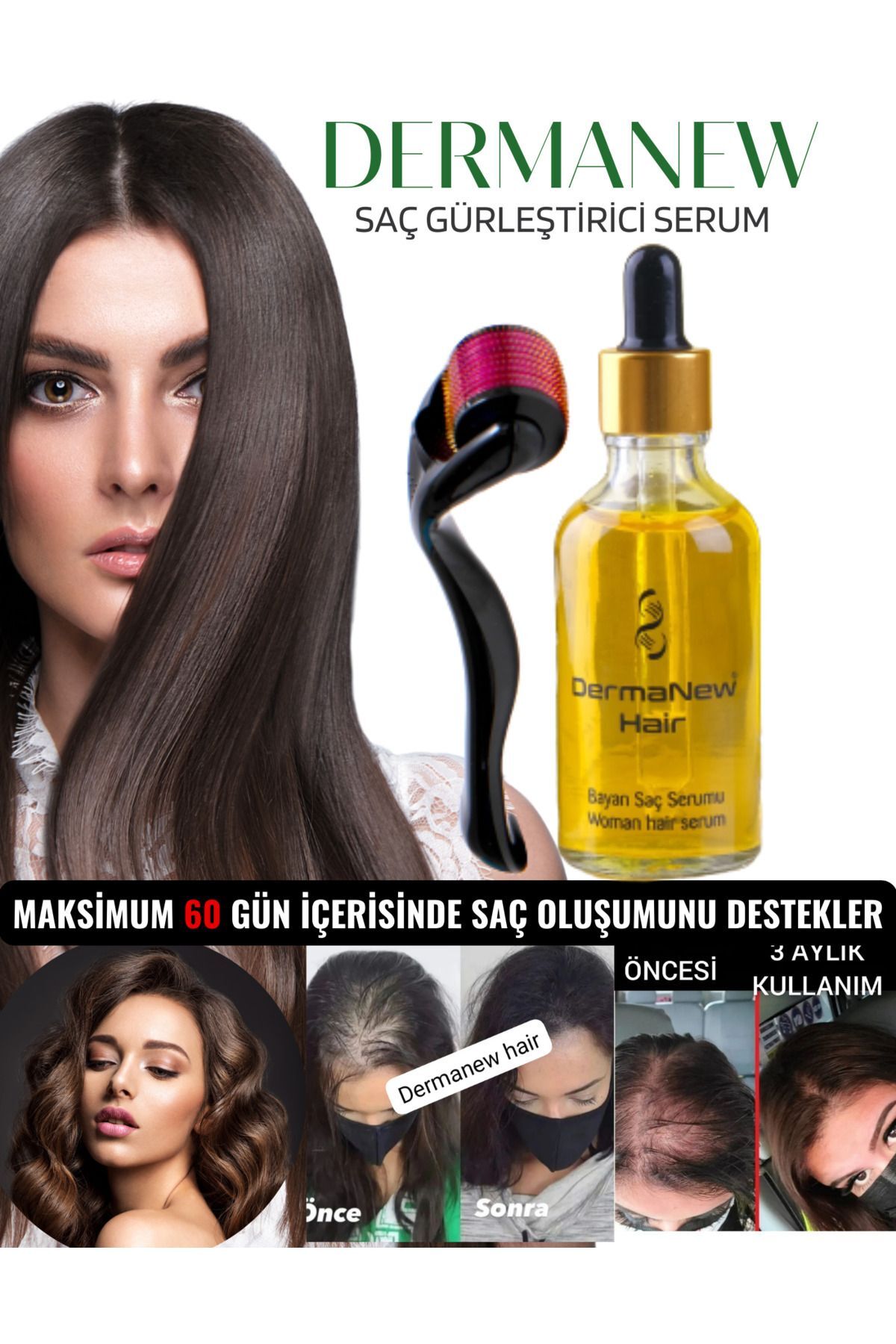 dermanew hair 1' Li Set Roller Kadınlara Özel Losyon / 1 Adet Serum ...