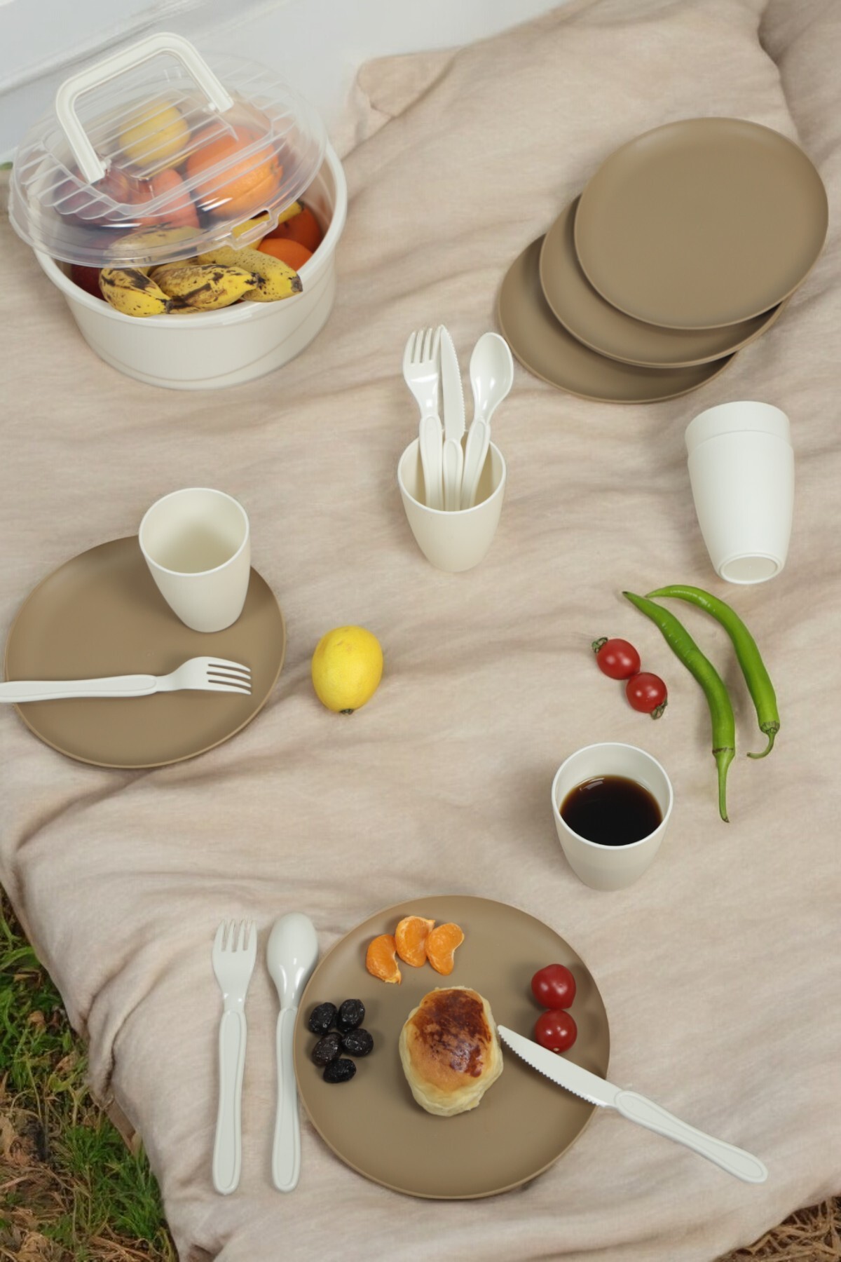 İronika 6 Kişilik 32 Parça Piknik Seti Plastik Çatal Bardak Kaşık Bıçak ...