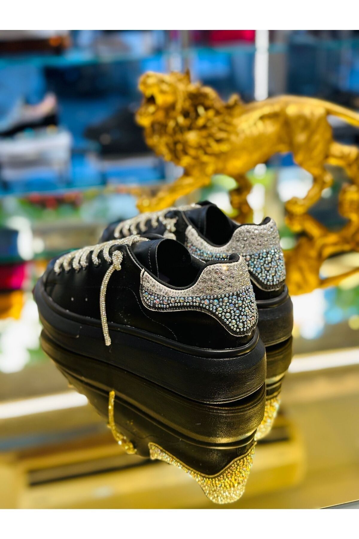 ROSA SHOES SİYAH SPOR AYAKKABI TAŞLI BAĞCIK VE ARKASI SİYAH VE GRİ ...