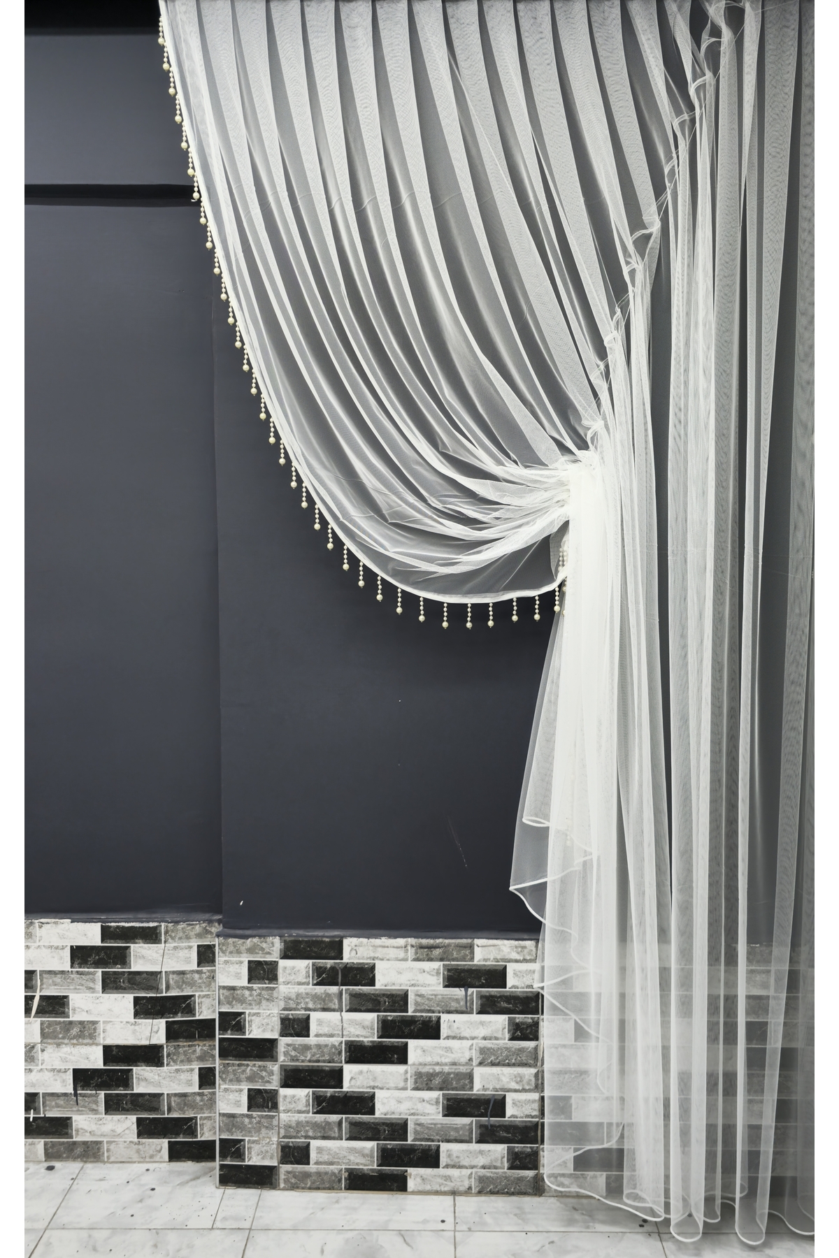 Art Perde Sağ Kanat Boncuklu Desensiz Sık Pile (1/3) Mekanizmalı ...