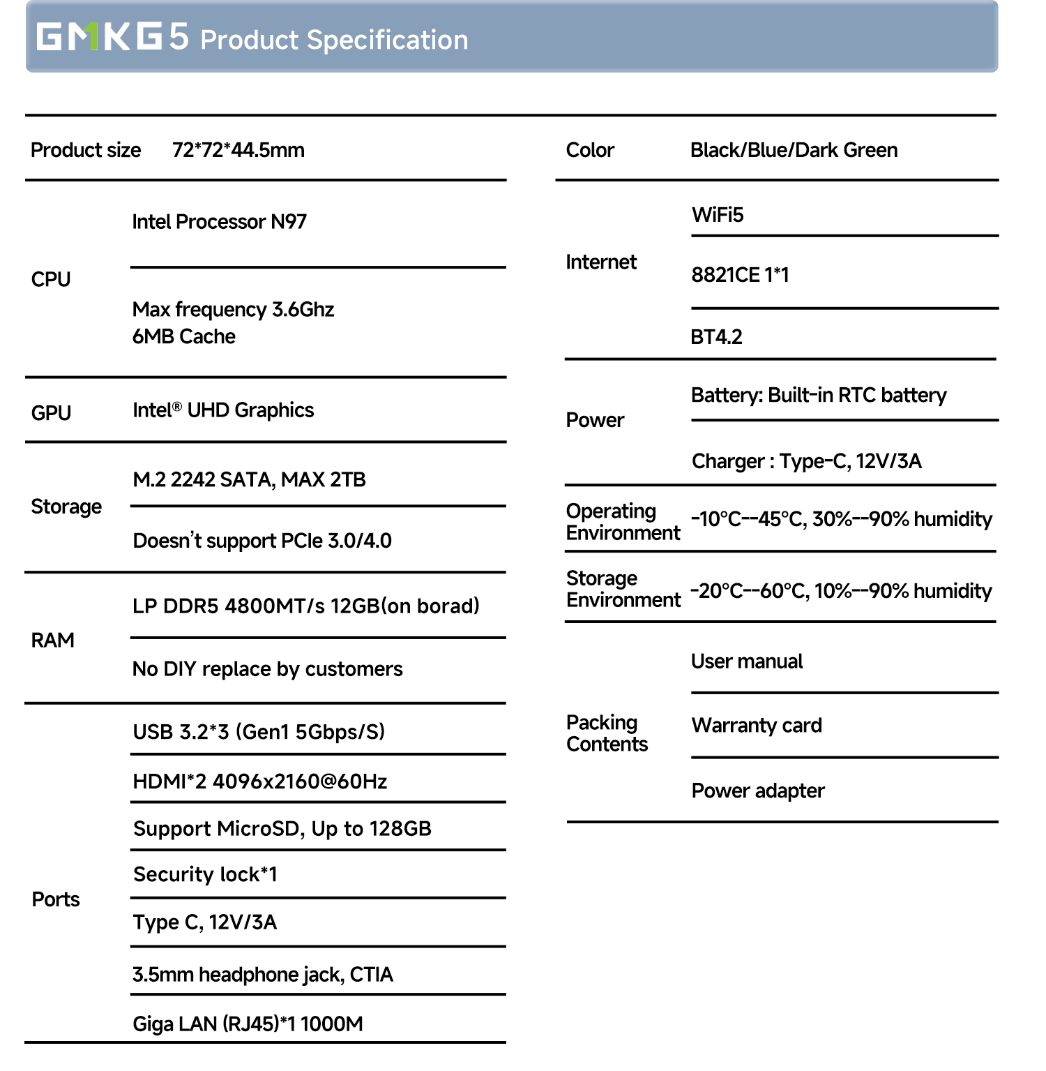gmk GMKtec G5 Intel N97, 12GB DDR5, 512GB SSD, WiFi5, BT 4.2, Win11 PRO ...