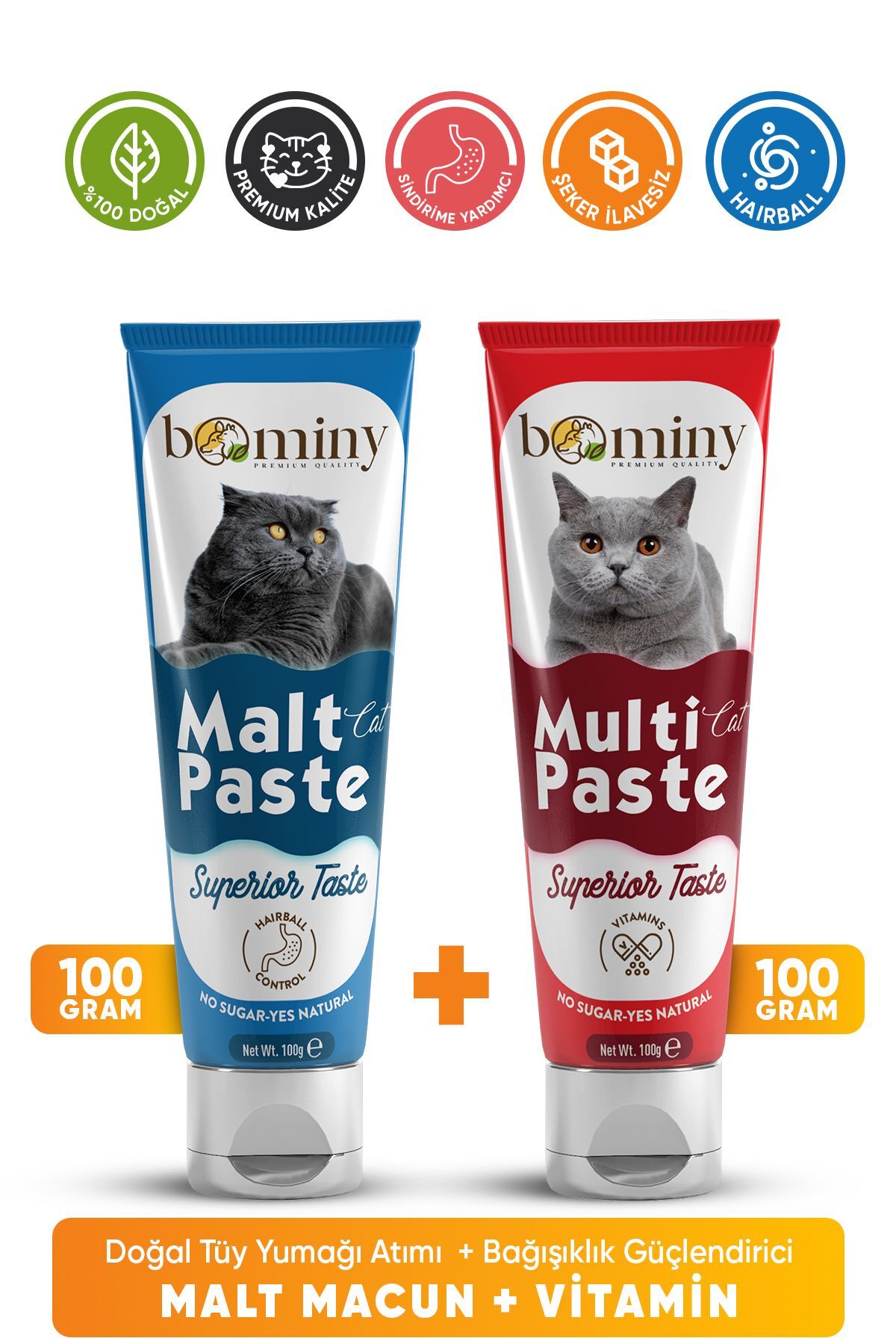 bominy pet Kedi Malt Paste Tüy Yumağı Önleyen Multipaste Laurinli 13 Vitaminli Kedi Vitamini 100 ...