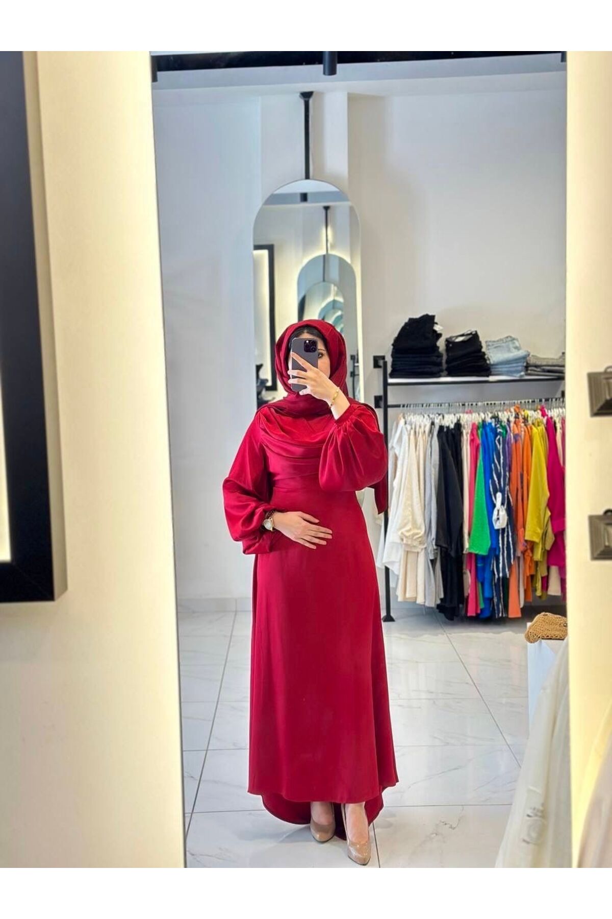Ahel Tasarım AHEL BORDO DEGAJE YAKA ELBİSE - Fiyatı, Yorumları