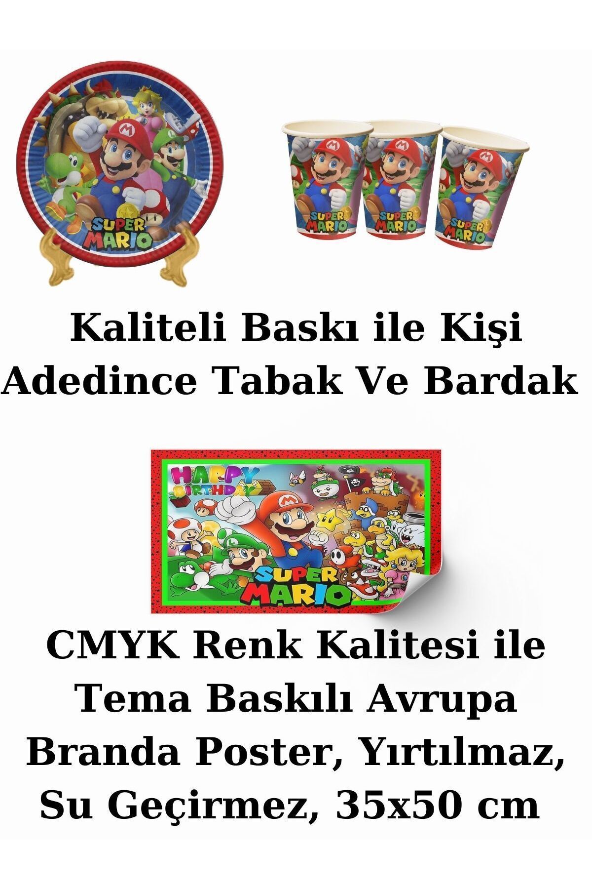 Genel Markalar Super Mario Bayraklı Ve Afişli 8 Kişilik Doğum Günü ...