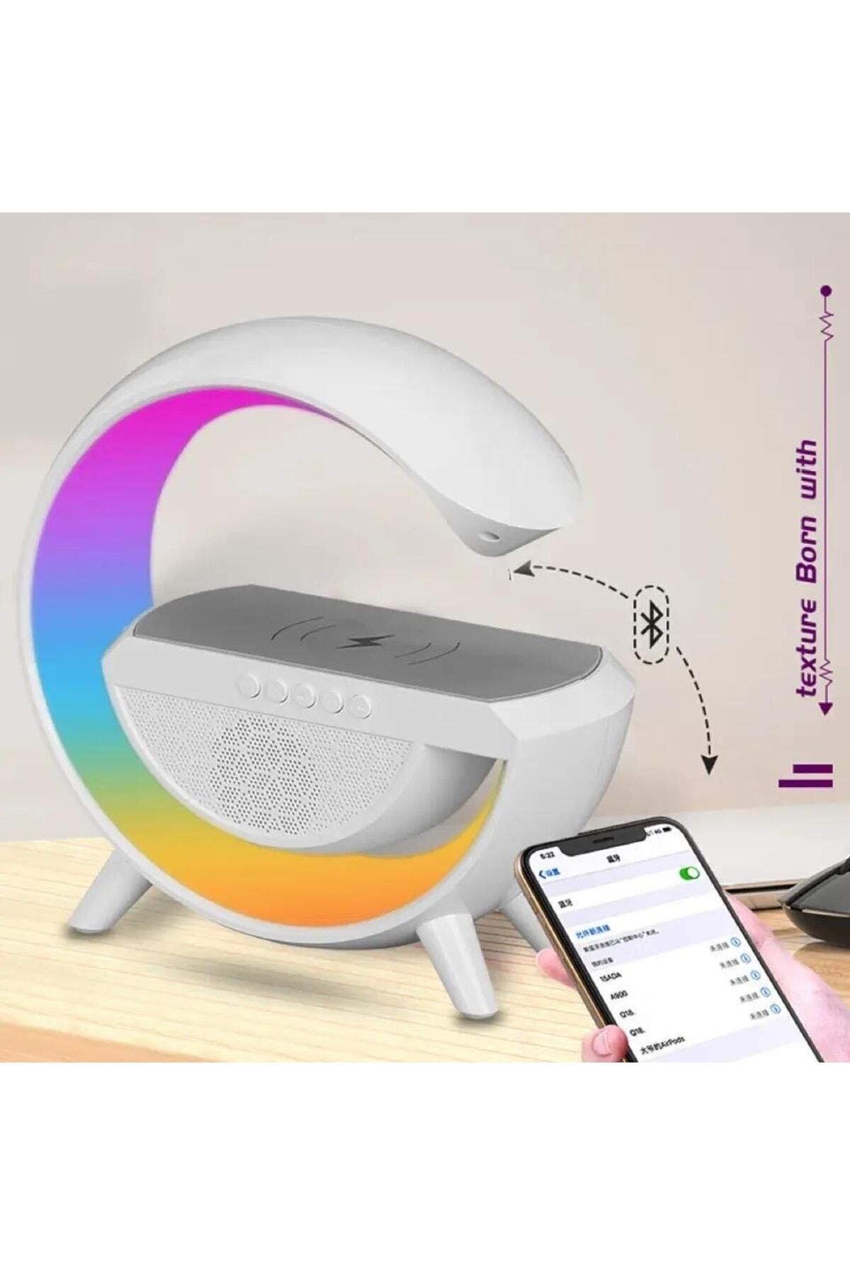 SMAYLİNG Kablosuz Şarj Özellikli Modern Saat Bluetooth Hoparlör Gece ...