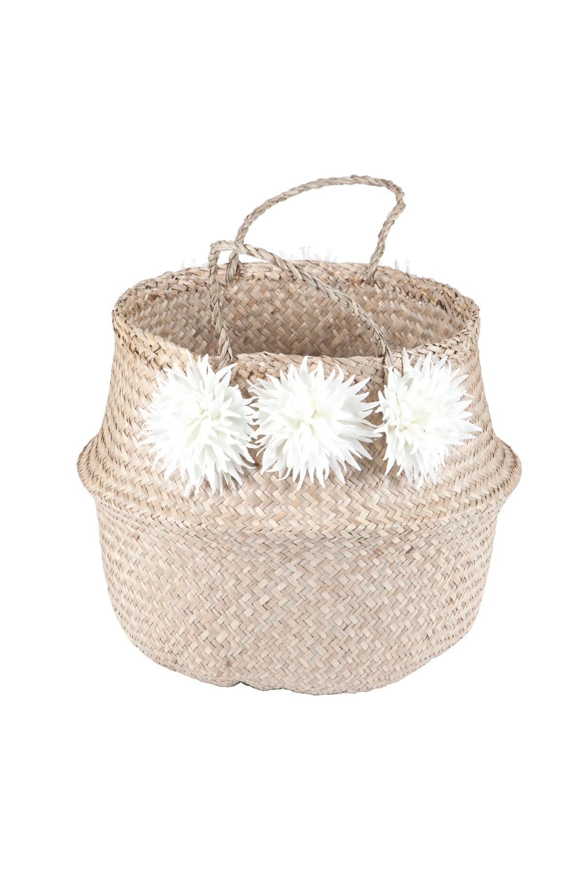 Genel Markalar STD Katlanabilir Hasır Sepet, Natürel, Beyaz Çiçekli ...