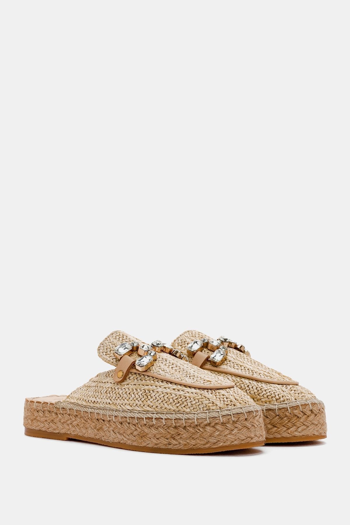 Bestyle Glamm Kadın Bej Hasır Taşlı Espadril Terlik - Fiyatı, Yorumları