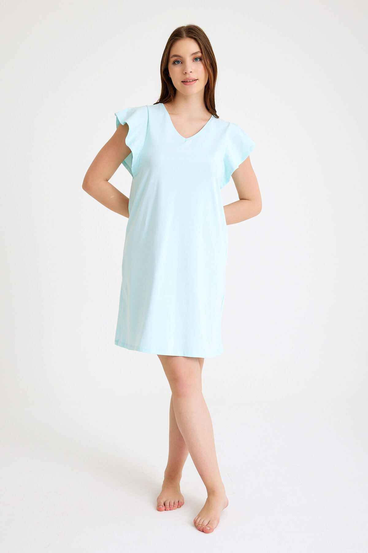 Dennis Denise Pamuklu Turkuaz Volanlı Yumuşak Dokulu Gecelik Fiyatı ...