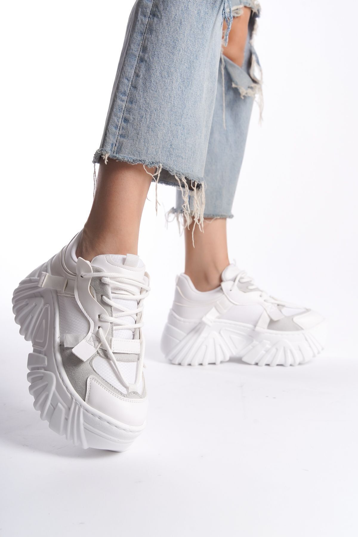 Limeo Beyaz Cilt Bağcıklı Yüksek Taban Günlük Kadın Sneaker Spor ...