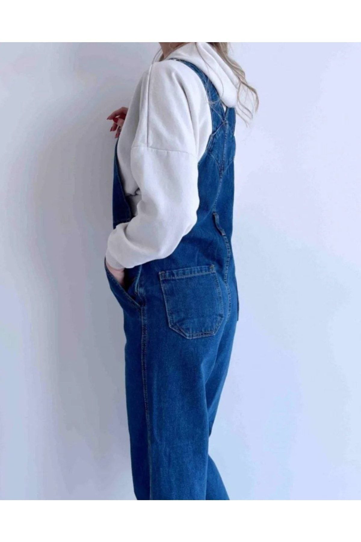 BelezaStore Women's Overalls Salopet Dark Blue Denim Long Overalls ...