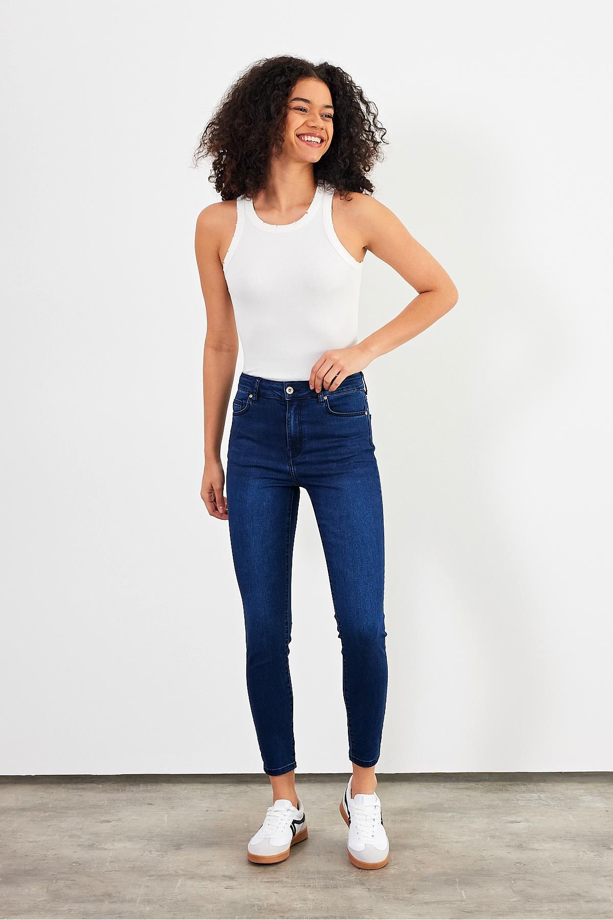 VENA Kadın Gabriella Premium Dark Blue Skinny Jean Pantolon (Lyocell ...