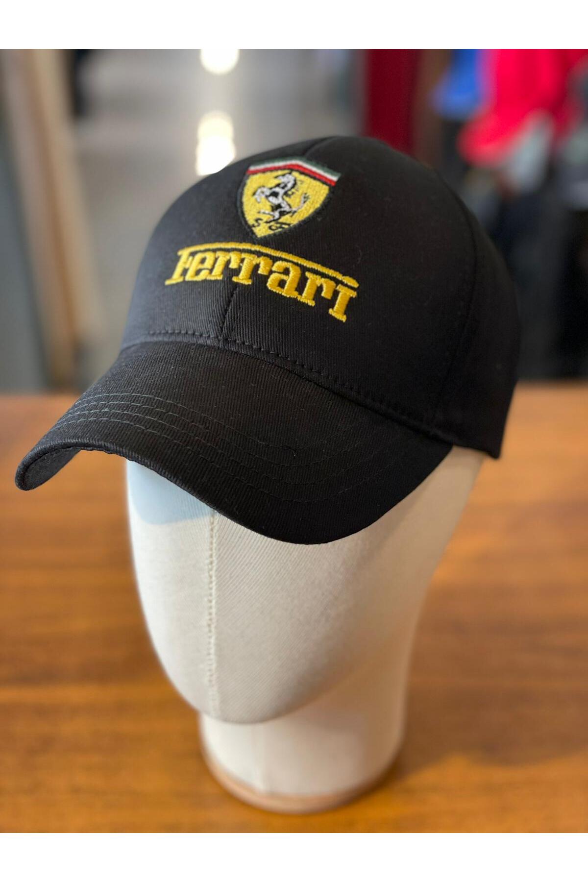 hamze Ferrari Logo Nakışlı Siyah Renk Pamuklu Kanvas Kumaş Cap Şapka ...