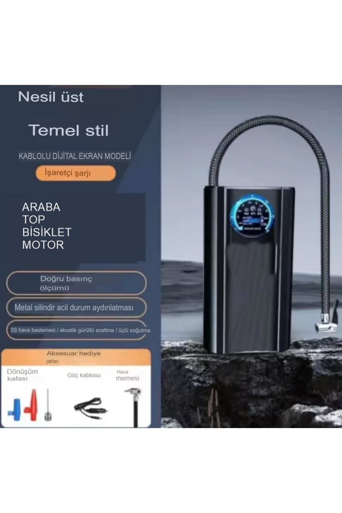 Tisul SLİM Siyah MODEL Göstergeli Oto Araç Profesyonel Hava Pompası ...