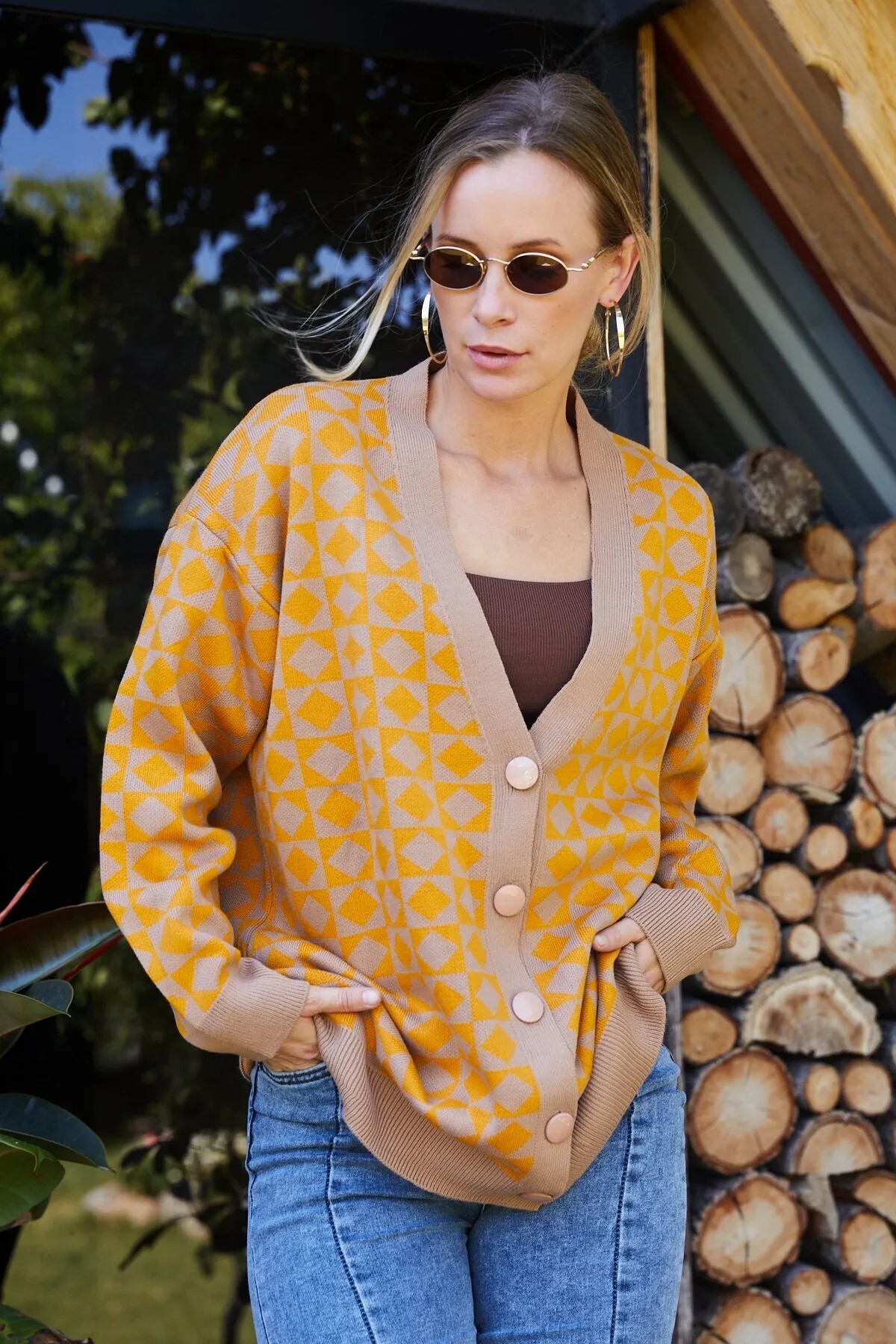 Bolesa Suadiye OVERSİZE KALIP,DESENLİ DÜĞMELİ,UZUN KOLLU TRİKO HIRKA ...