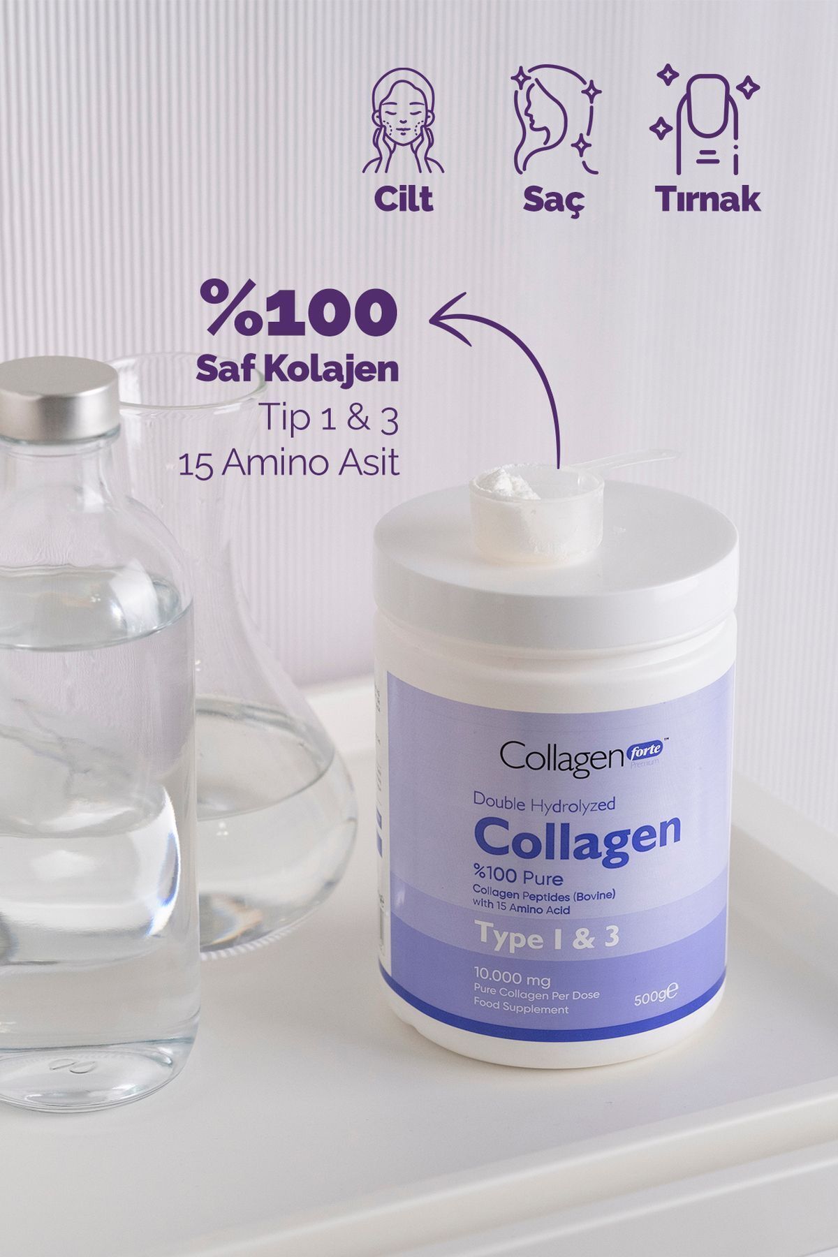 Collagen Forte Platinum Collagen Powder 500g, %100 Saf, Doğal Çift ...