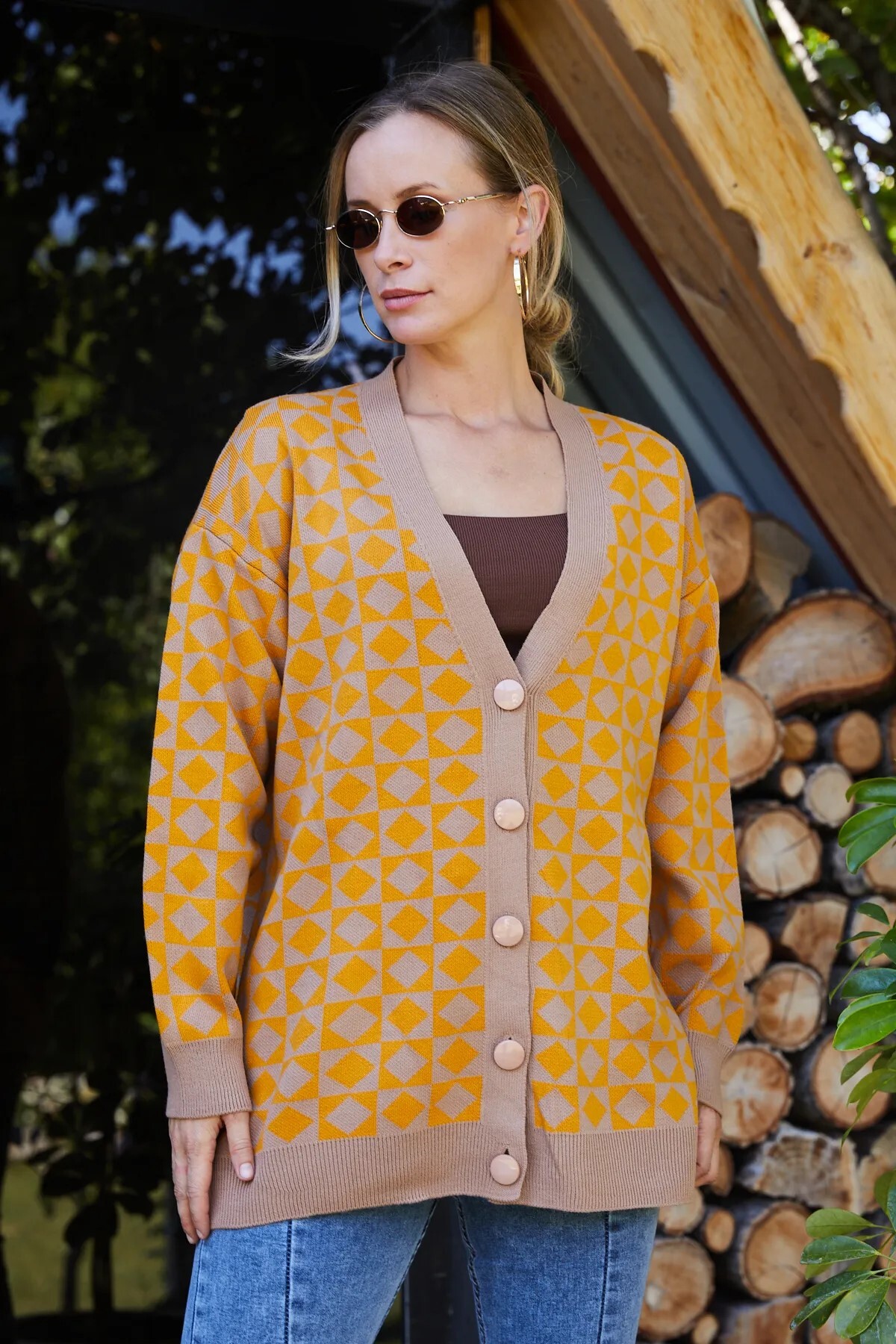 Bolesa Suadiye OVERSİZE KALIP,DESENLİ DÜĞMELİ,UZUN KOLLU TRİKO HIRKA ...