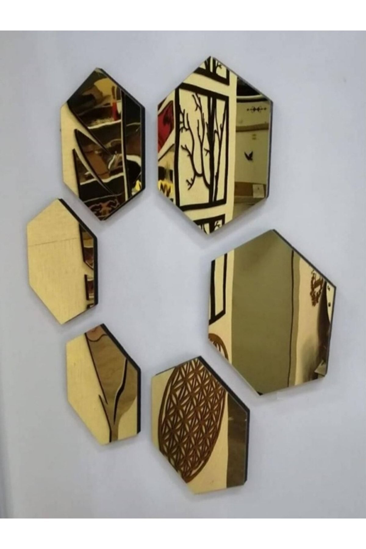 SeHa Design Seha Pleksi Bal Peteği Gold Dekoratif Altıgen 12x Süs Akrilik Ayna 7,5x8,5cm Pleksi ...