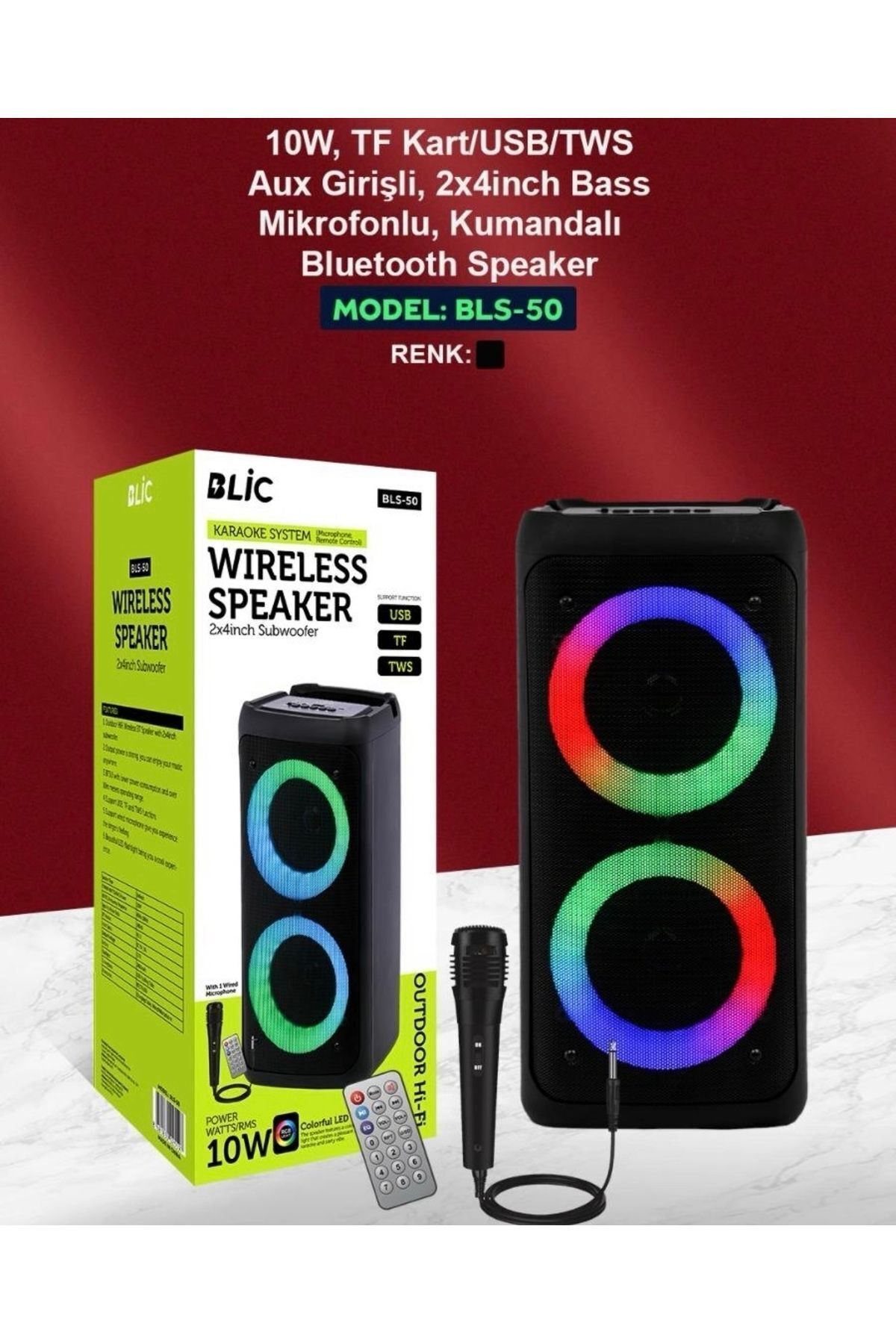 BOU AKSESUAR Taşınabilir Mikrofonlu Kumandalı Tf Card/Usb/TWS Bluetooth ...