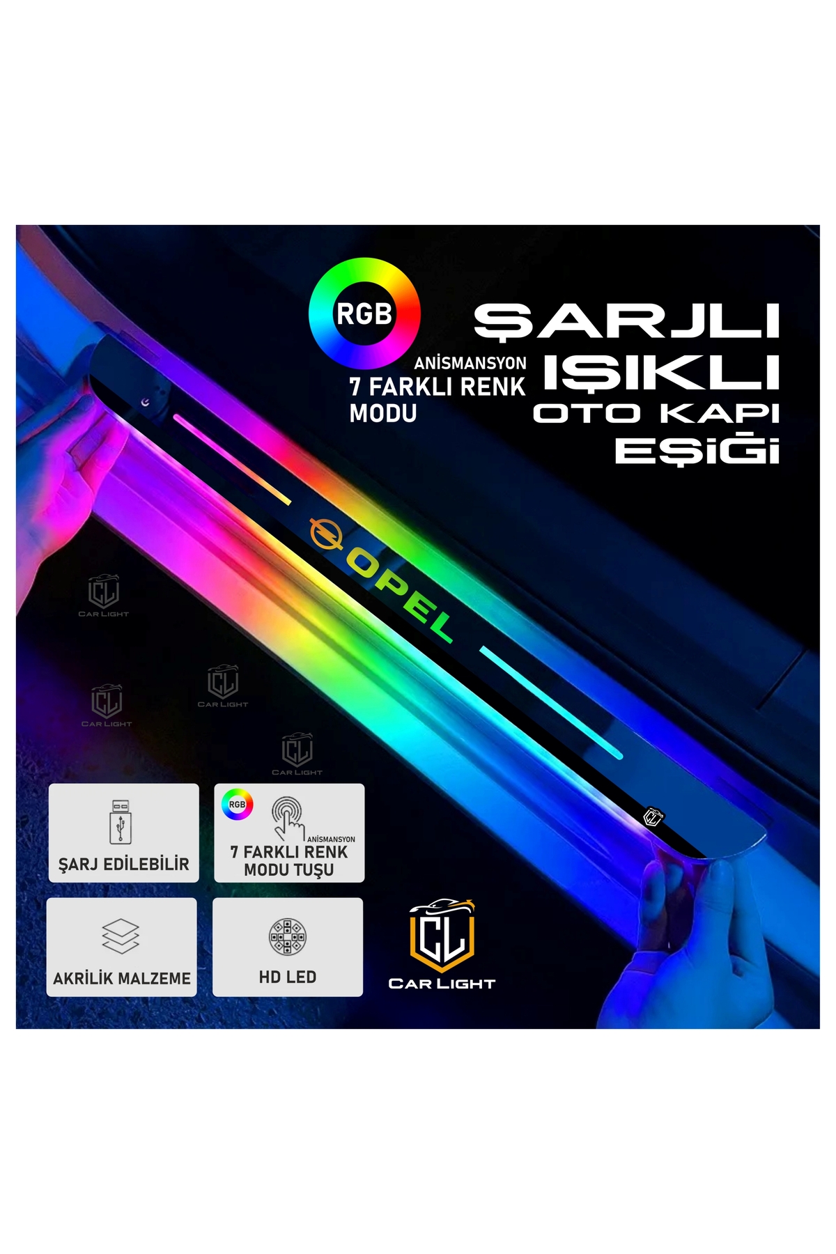 ENGALERİA OPEL Marka Tüm Araç Modellerine Uyumlu, LED Işıklı Kapı Eşiği ...