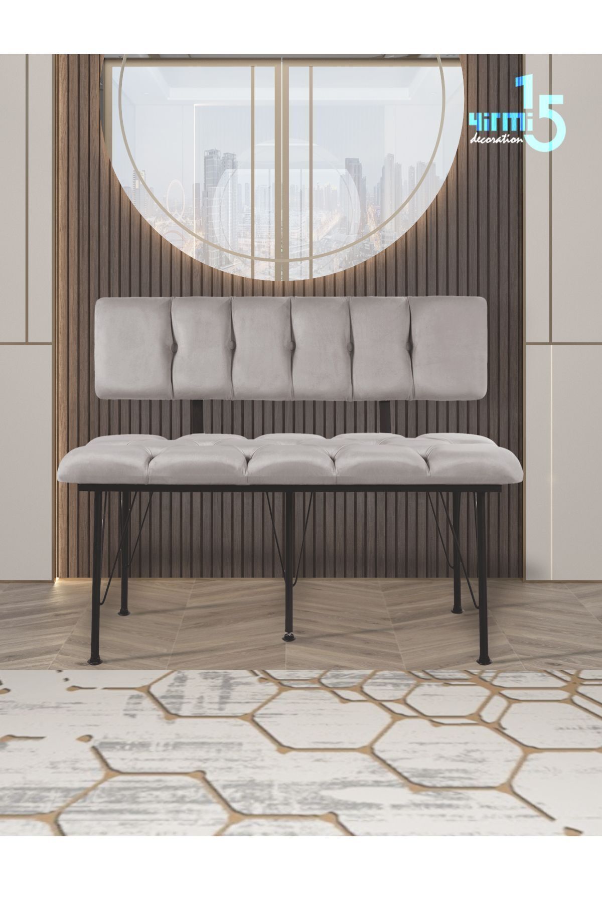 Yirmi15 Metal Ayaklı Metal Alt Kasalı Modern 2024 Sırtlı Bench Bank Krem Bench - Fiyatı, Yorumları