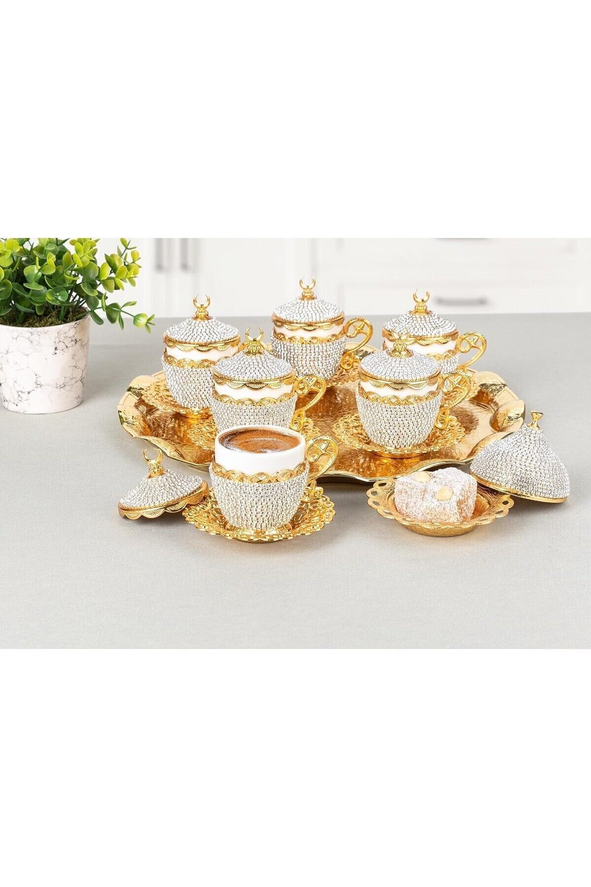 KT HOME Taşlı Kahve Fincanı Lokumluk Seti Türk Arap Kahvesi Espresso ...