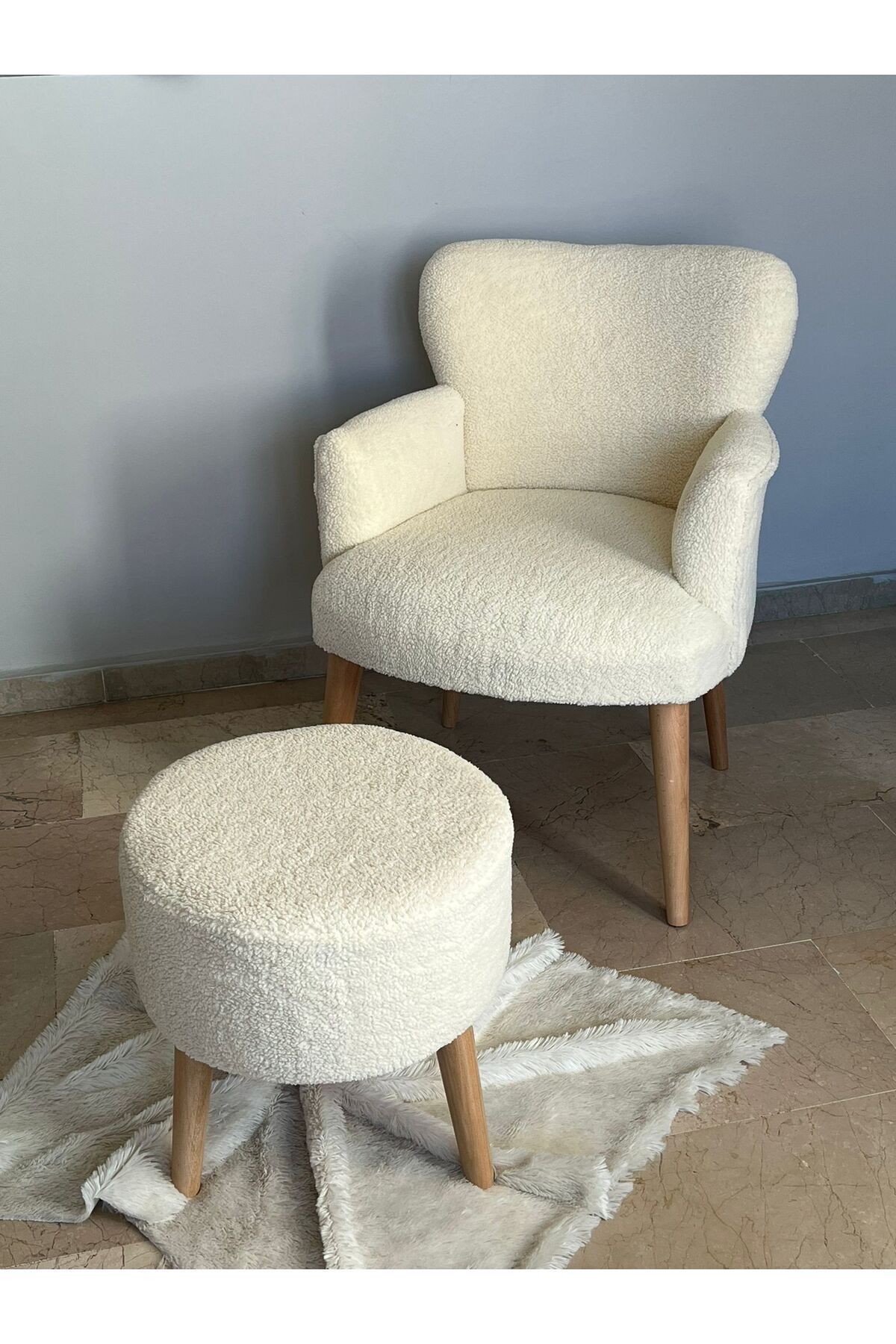 WATERYBROOK Berjer Puf Set -ikili Balkon Koltugu-tekli Koltuk Puflu-berjer-koltuk - Puffy Kumaş ...