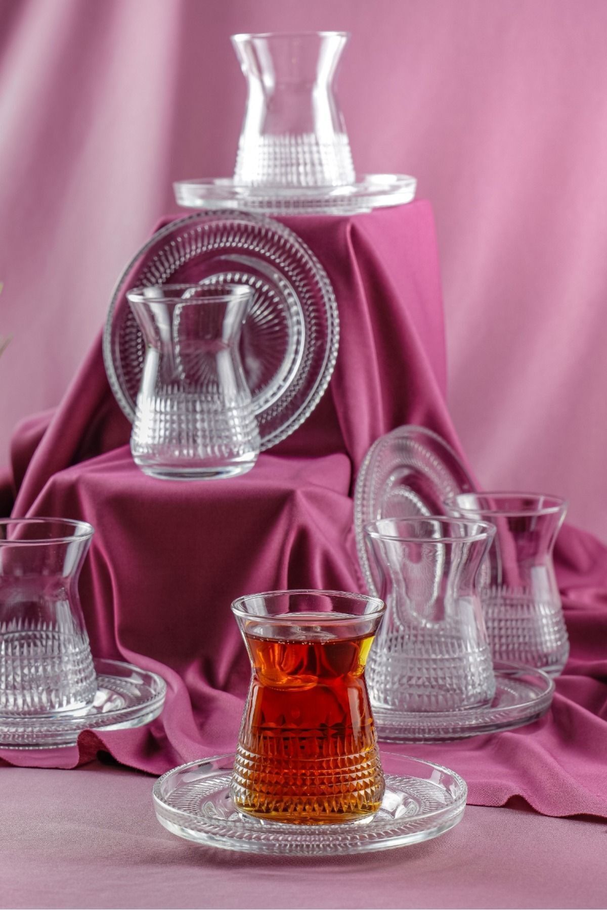 sglass Karlıbahar Paşabahçe Çay Set 6 Kişilik 12 Parça El Dekor Bulaşık ...