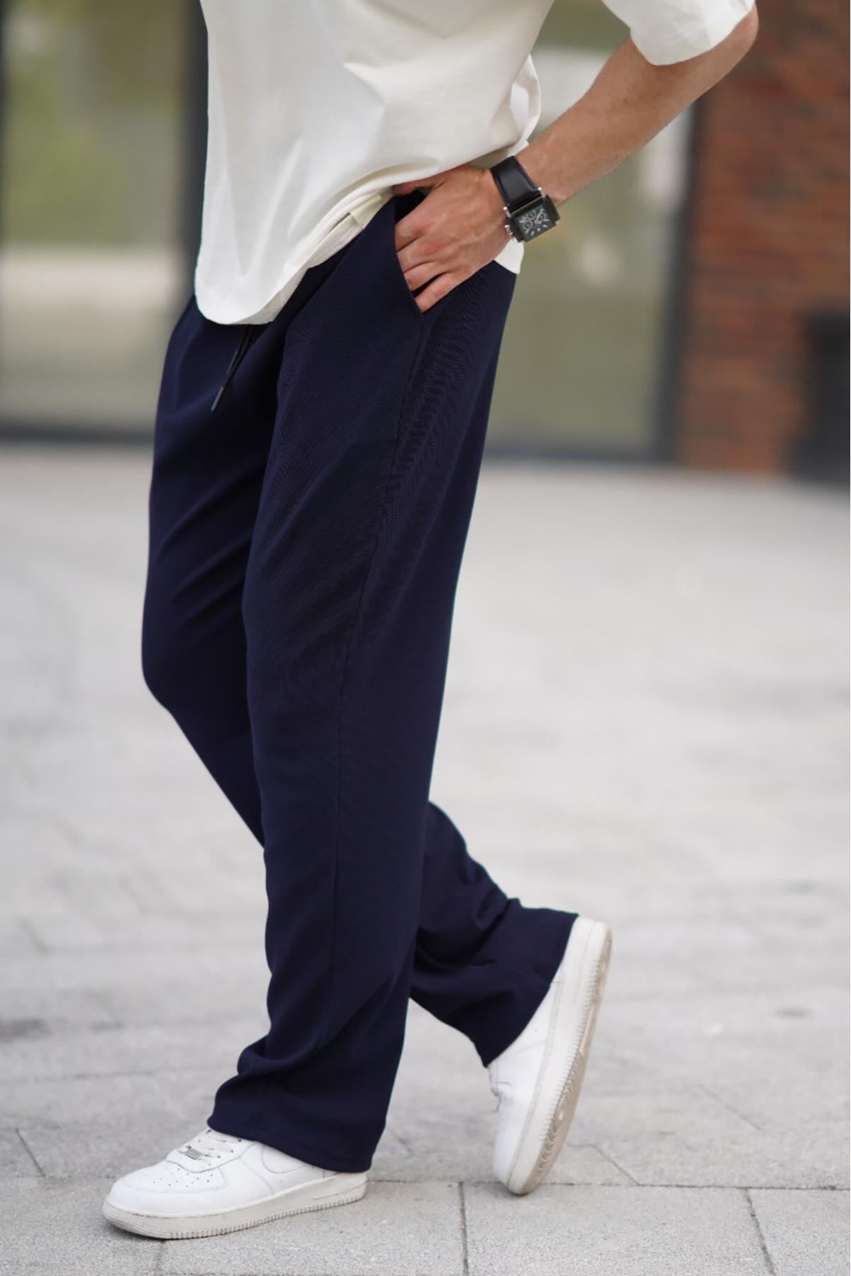 Madmext Lacivert Beli Ayarlanabilir Cep Detaylı Bol Pantolon 6545 ...